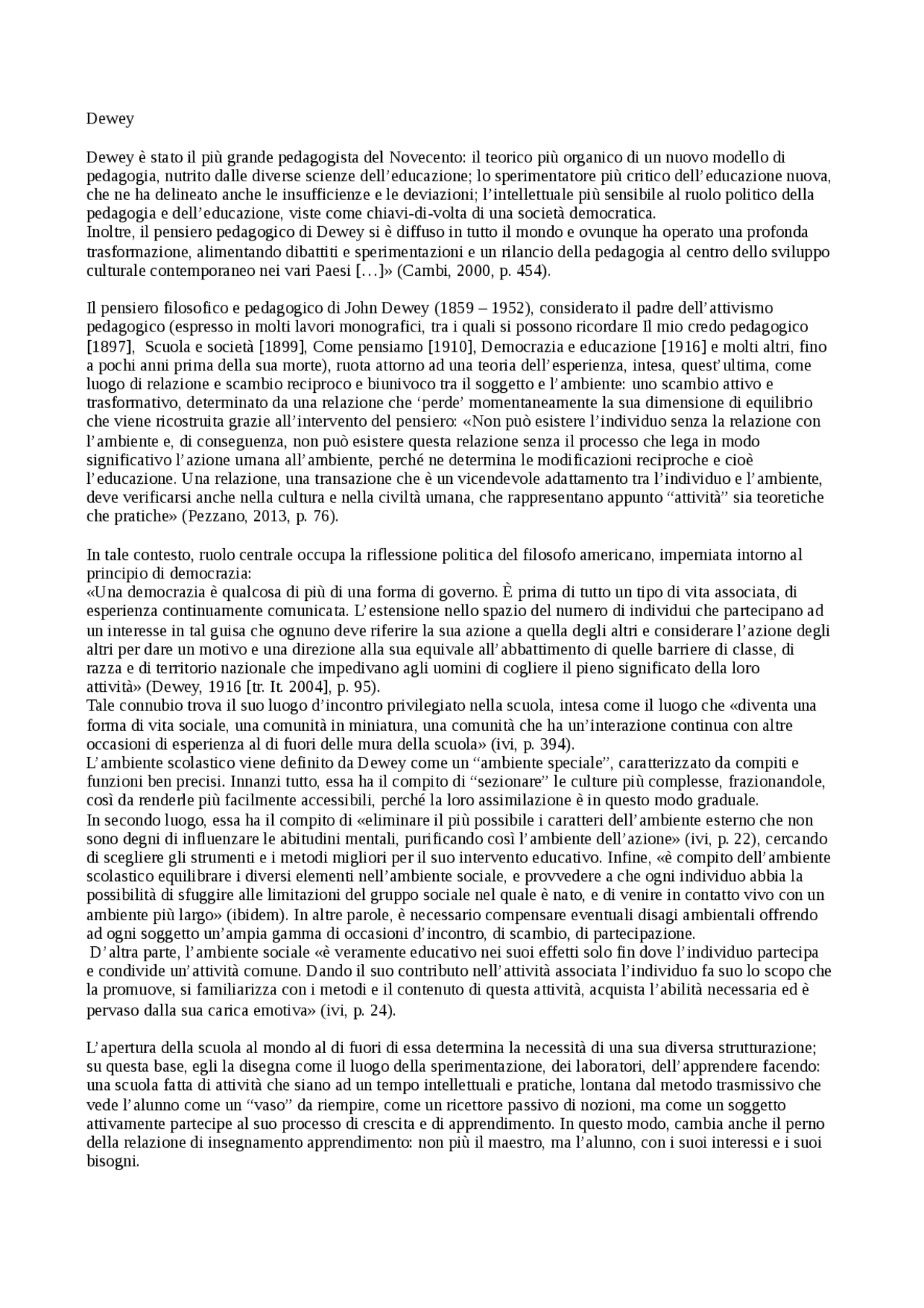 Dewey Riassunto Generale Docsity
