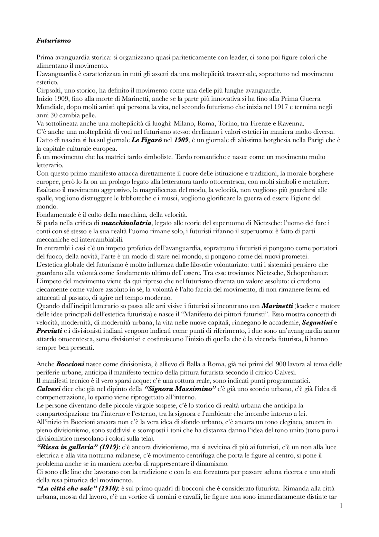 Seminario Sul Futurismo Docsity