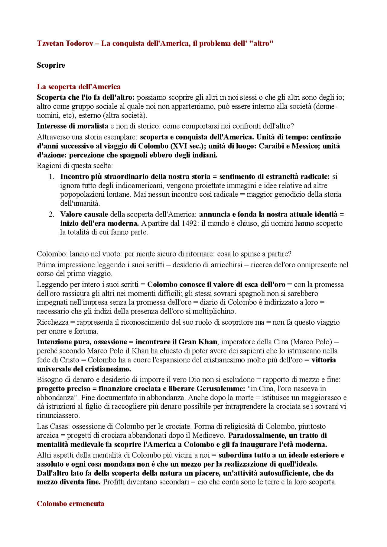 Appunti Storia Delle Americhe Todorov Docsity