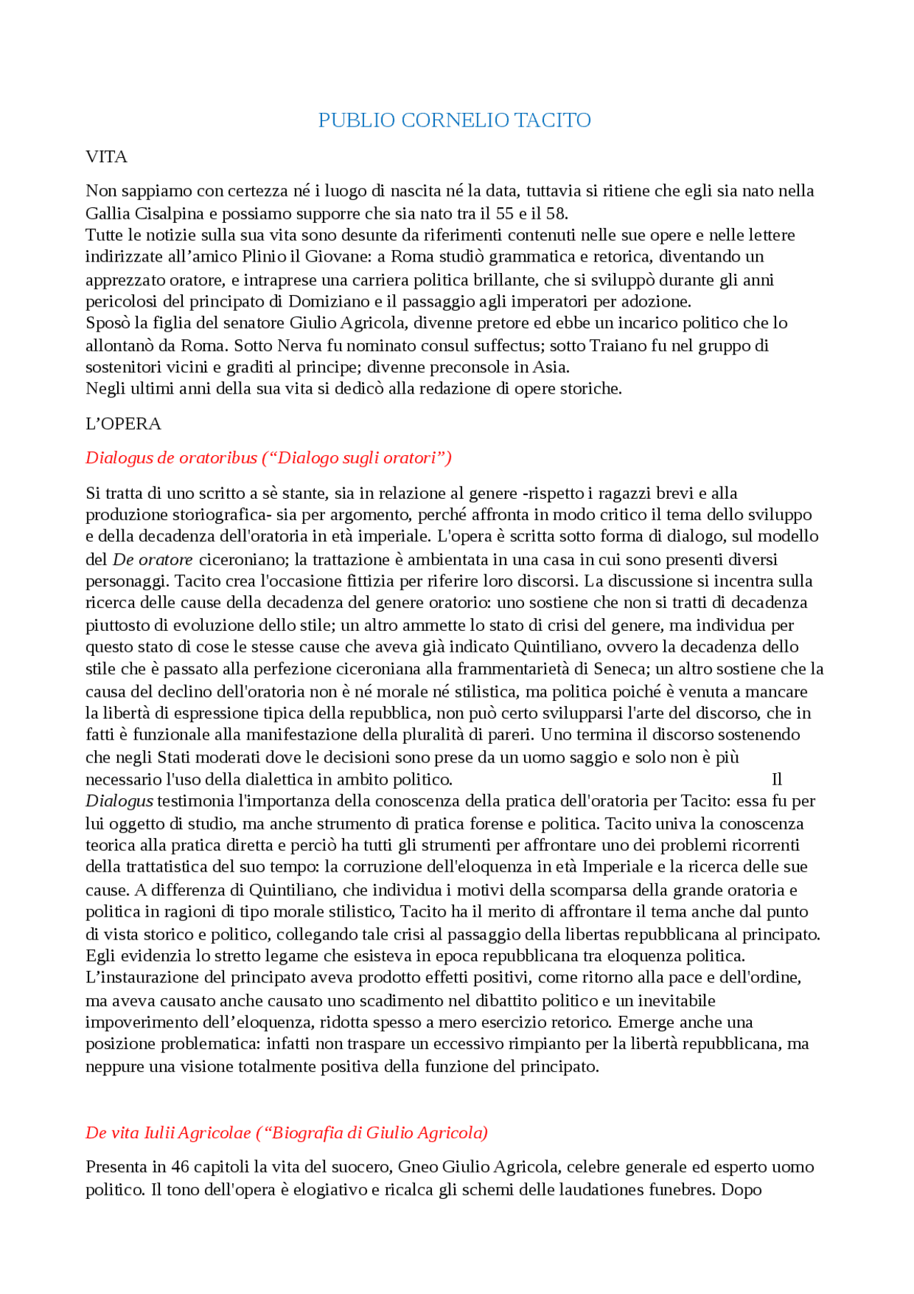 Vita E Opere Di Publio Cornelio Tacito Docsity