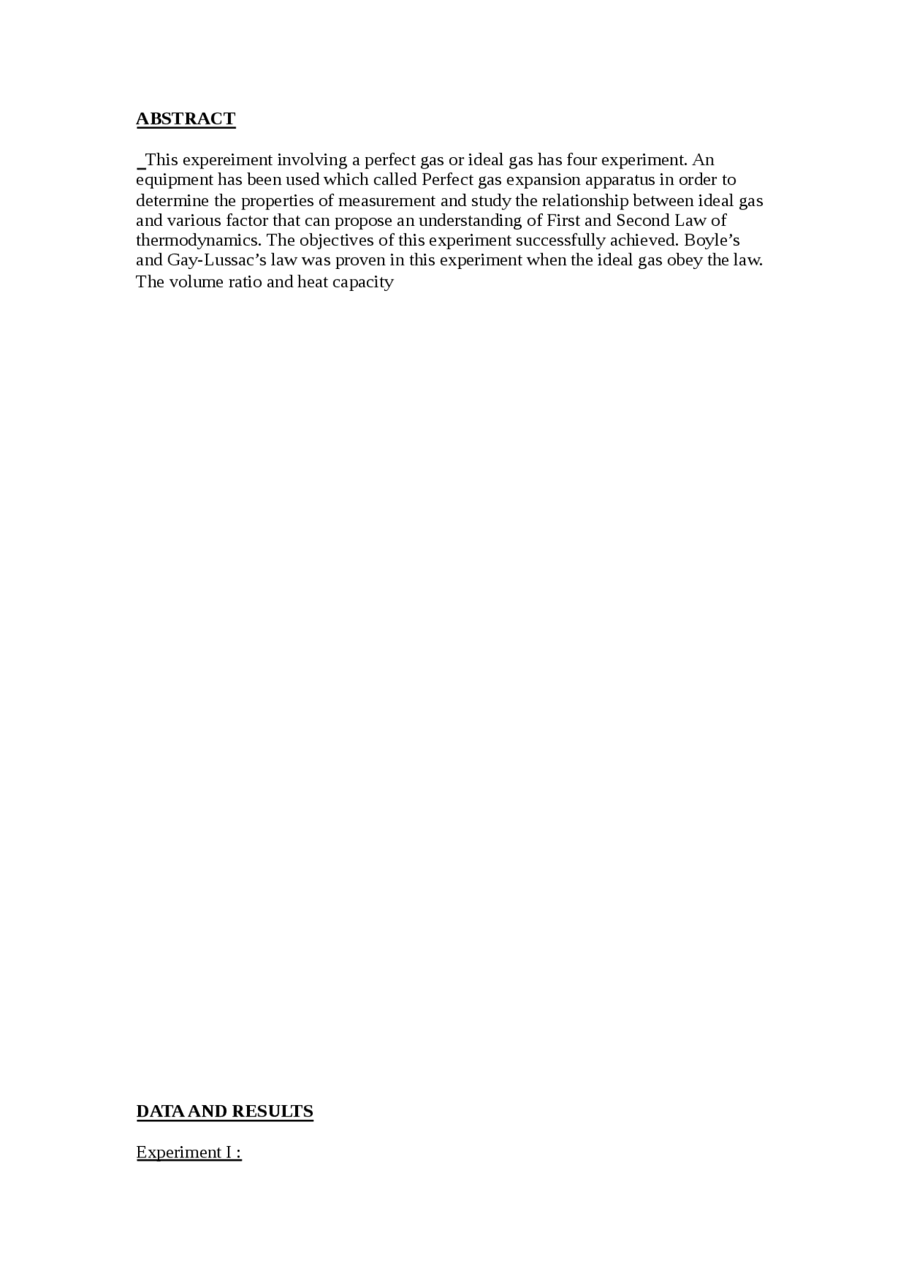 Lab Report Thermodynamic Docsity