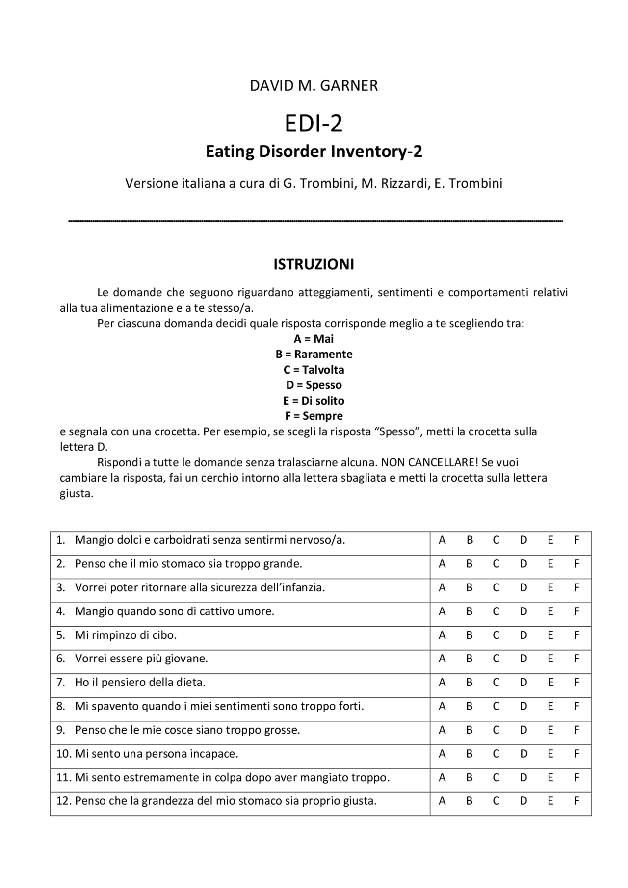 Test psicometrico EDI-2 - Docsity