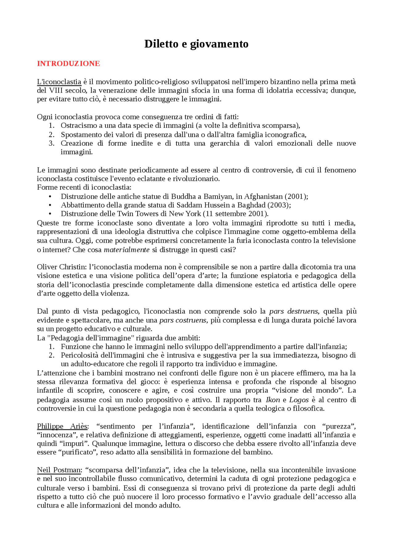 Riassunto Diletto E Giovamento R Farnè Docsity