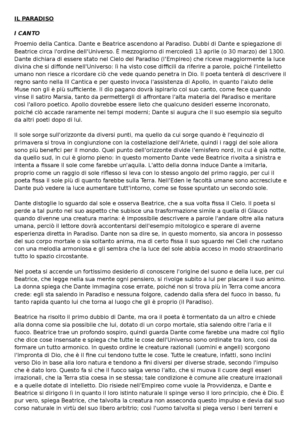 Canti I Iii Xxii Xxxiii Del Paradiso Di Dante Docsity