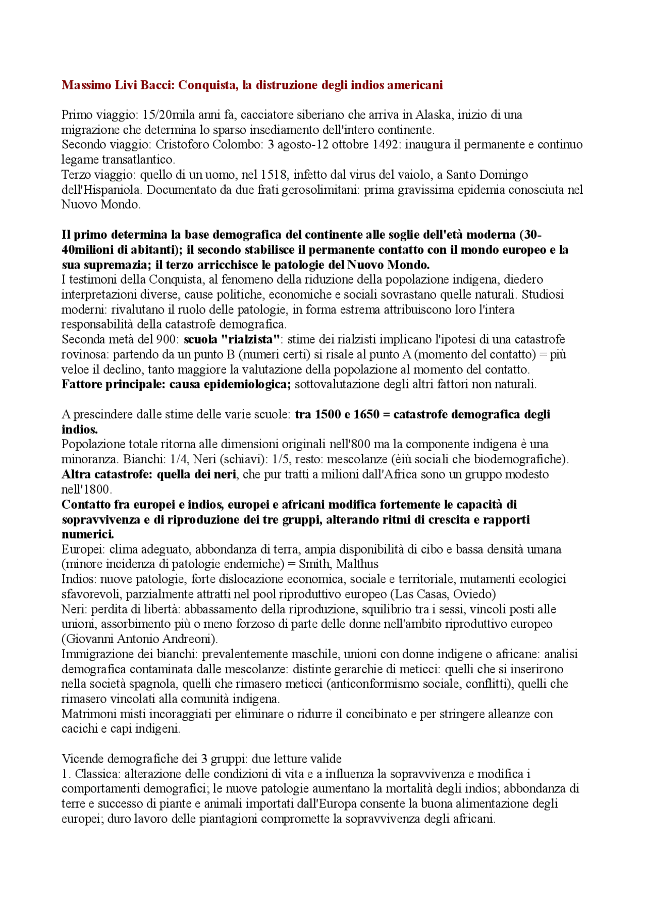 Appunti Storia Delle Americhe Livi Bacci Docsity