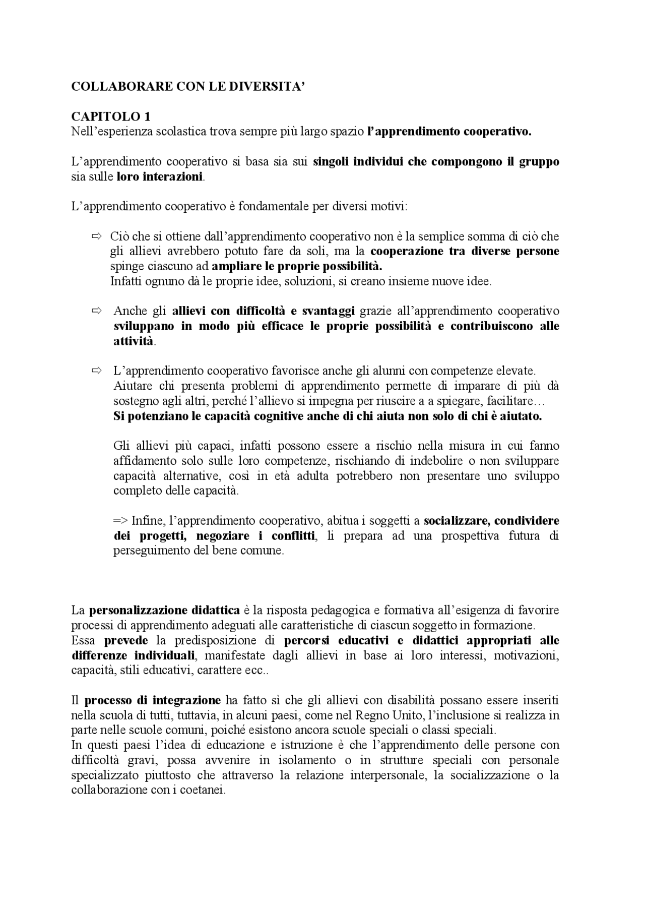 Riassunto Cap 1 Collaborare Con Le Diversità Docsity