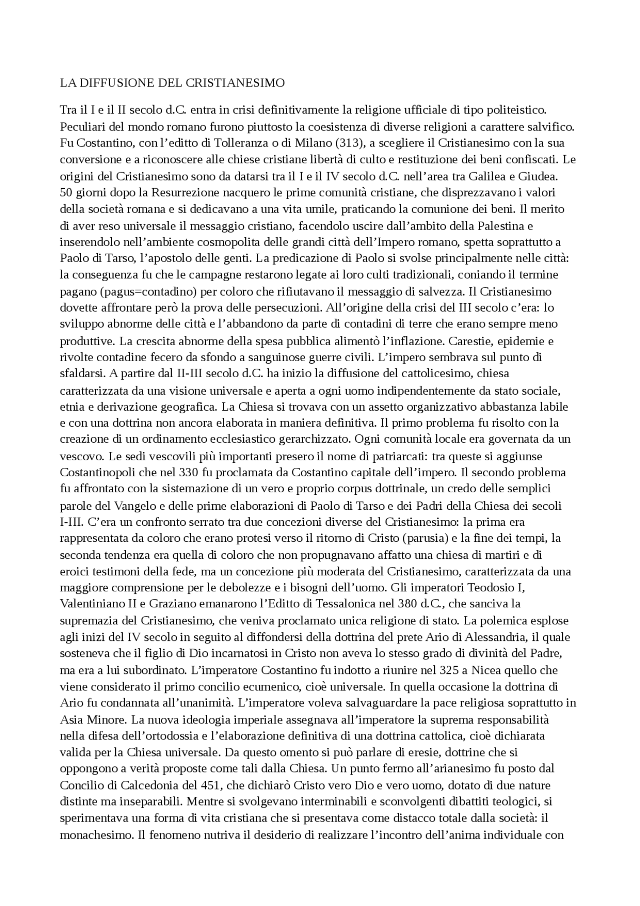 La Diffusione Del Cristianesimo Appunti Di Storia Medievale Docsity