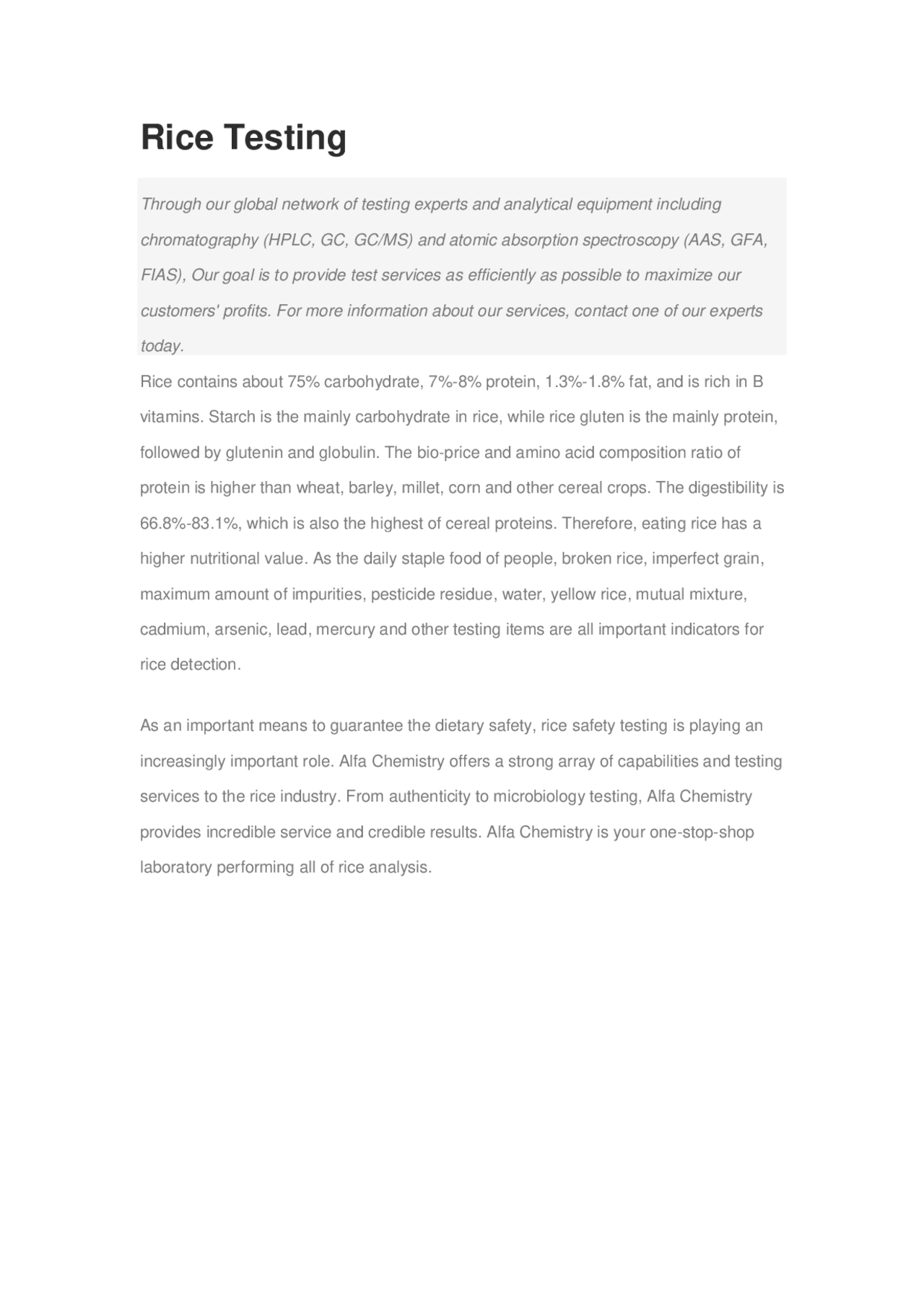 An introduction for Rice Testing - Docsity