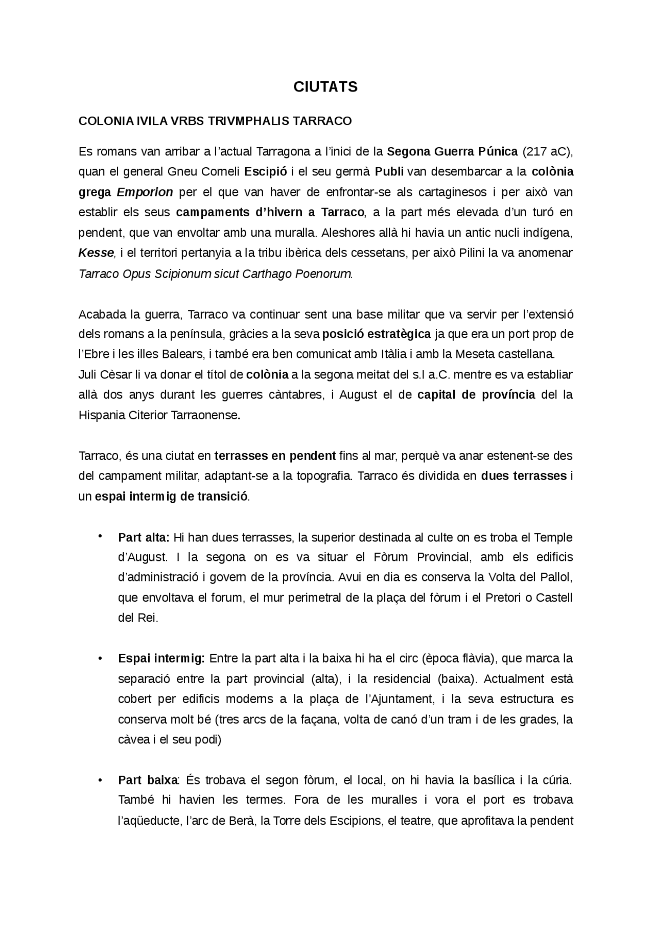 Ciutats Romanes Selectivitat Docsity