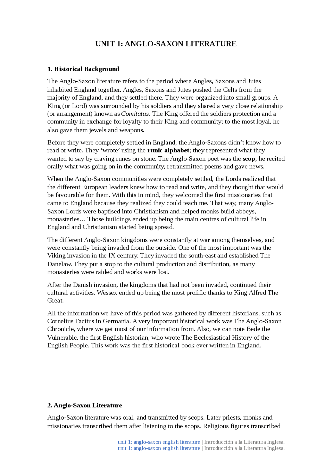 UNIT 1 - English Literature - Docsity