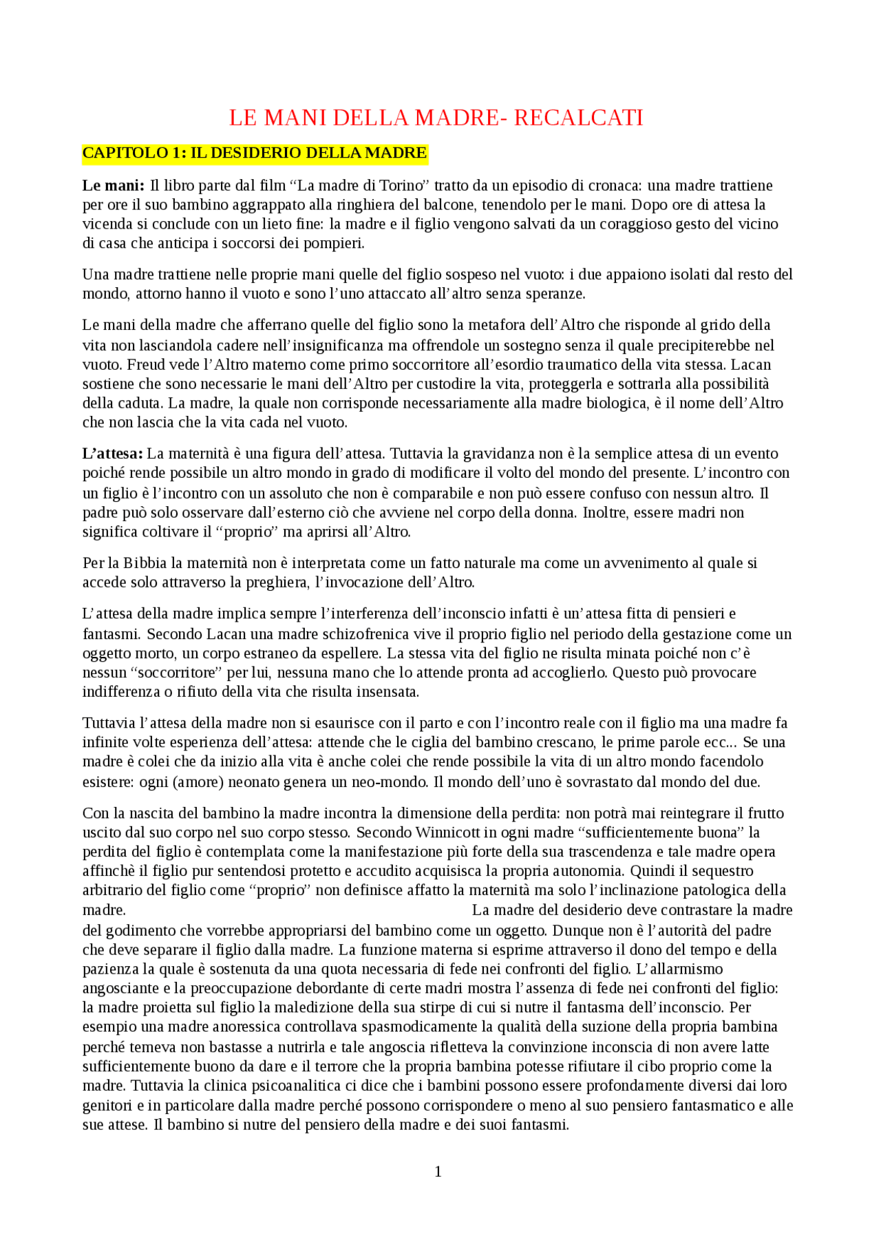 Le Mani Della Madre Di Recalcati Docsity