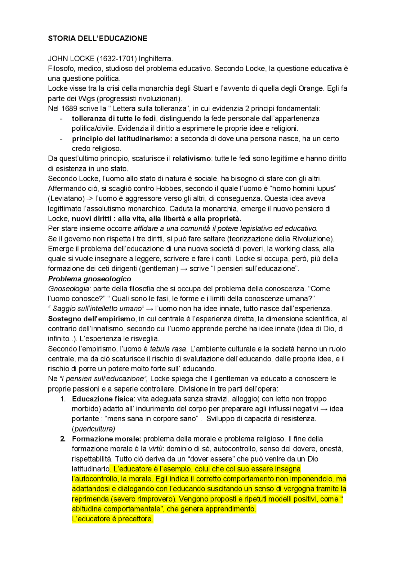 Appunti Su John Locke E Jj Rousseau Docsity