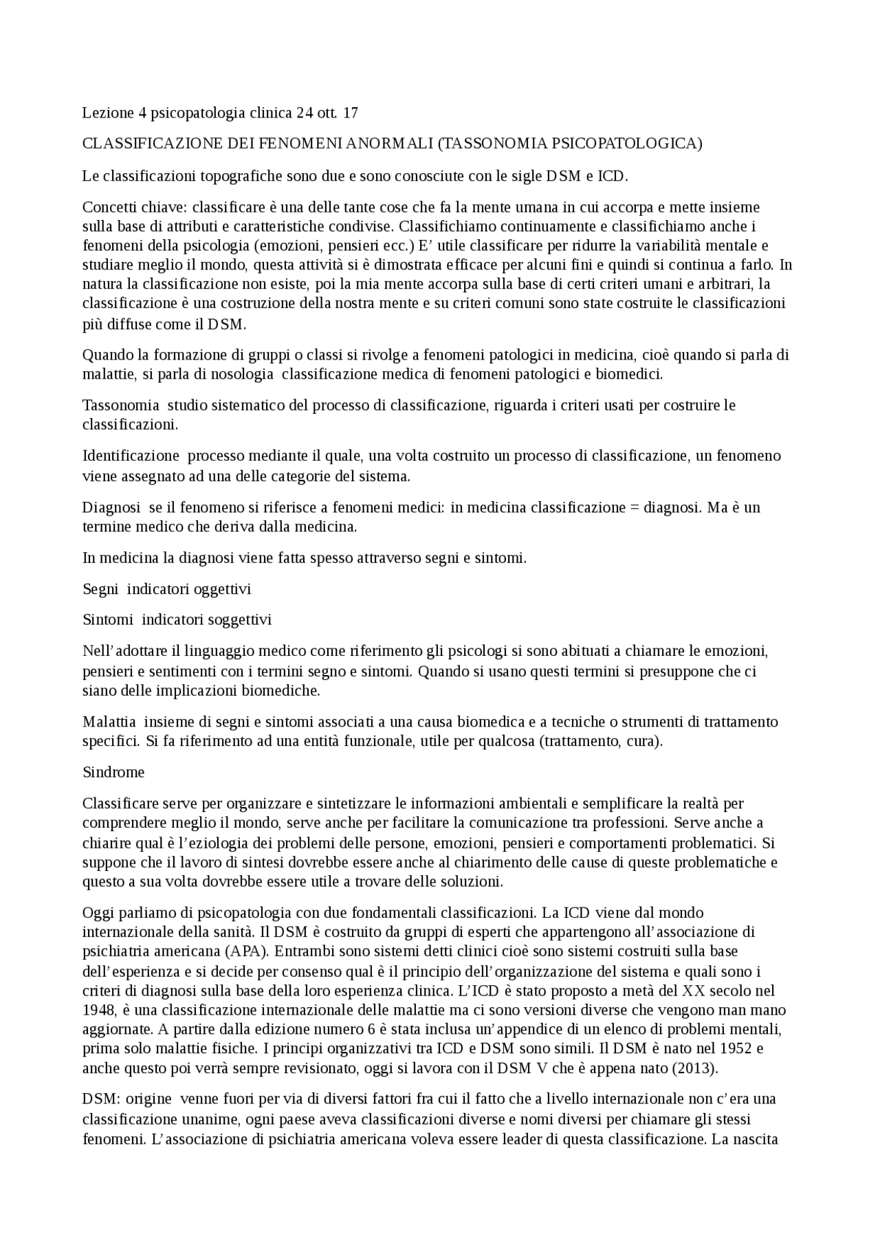 Tassonomia Psicopatologica Dsa E Icd Docsity