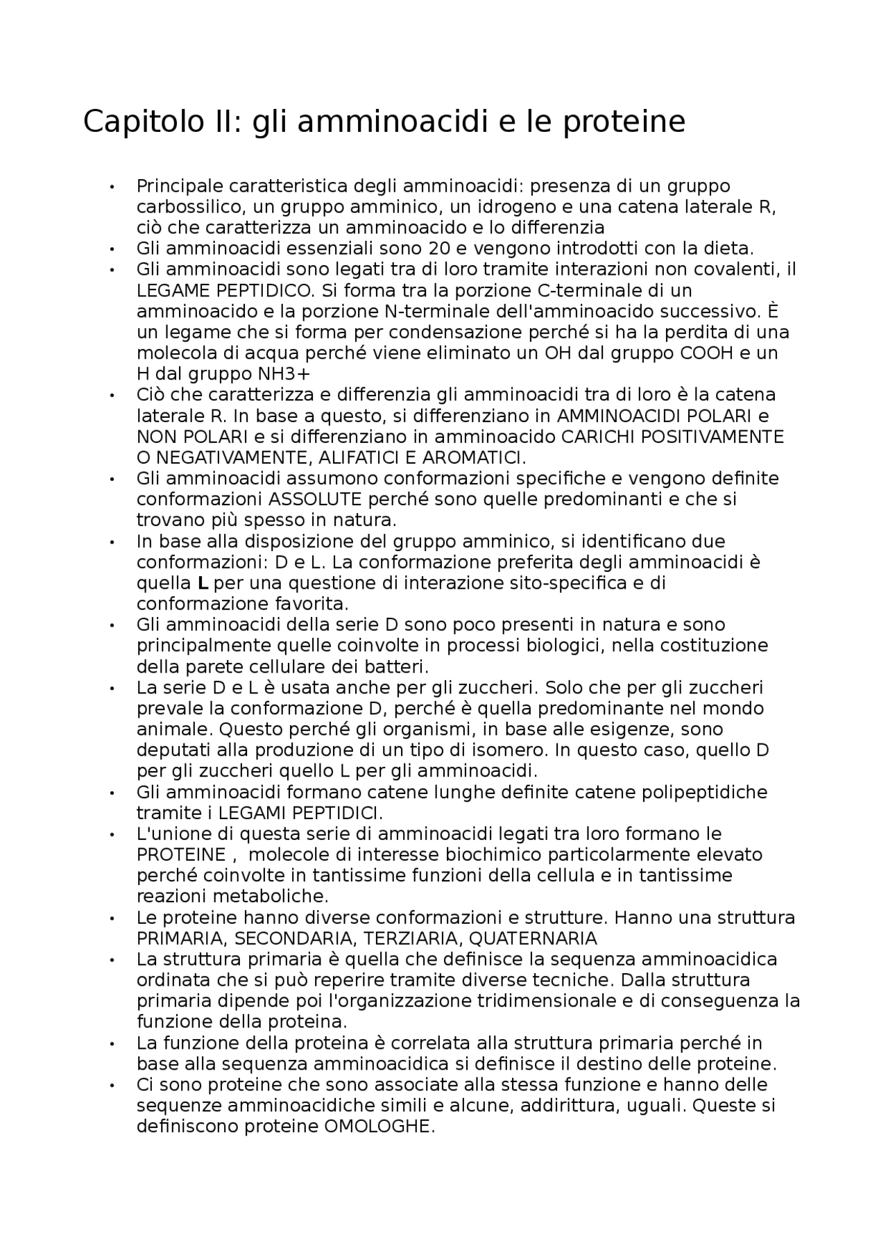 Amminoacidi E Proteine Struttura E Funzione Docsity