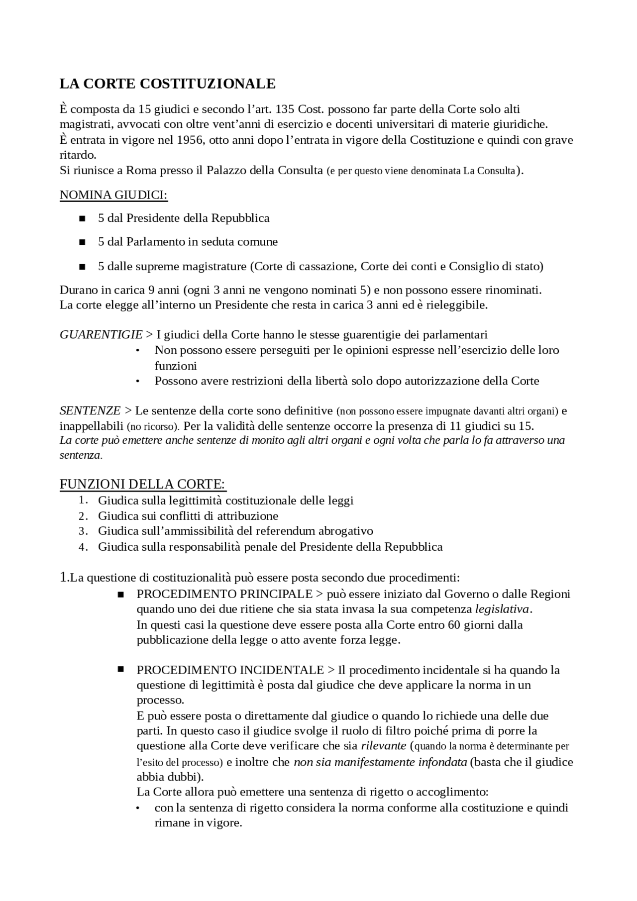 Riassunto Corte Costituzionale Docsity