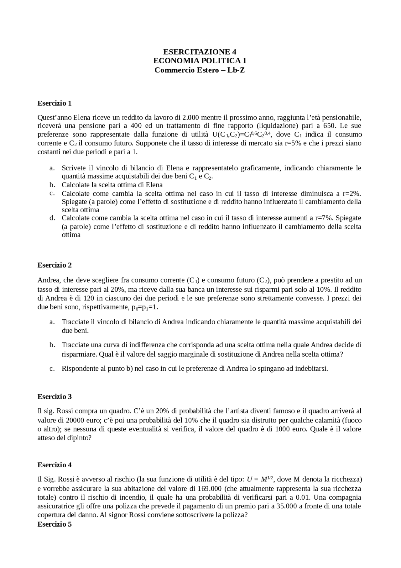Esercitazione Quarta Settimana Docsity