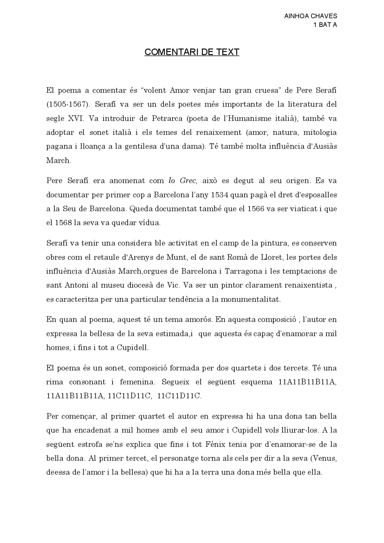 Comentari de text Pere Serafi | Monografías, Ensayos de Lengua y ...