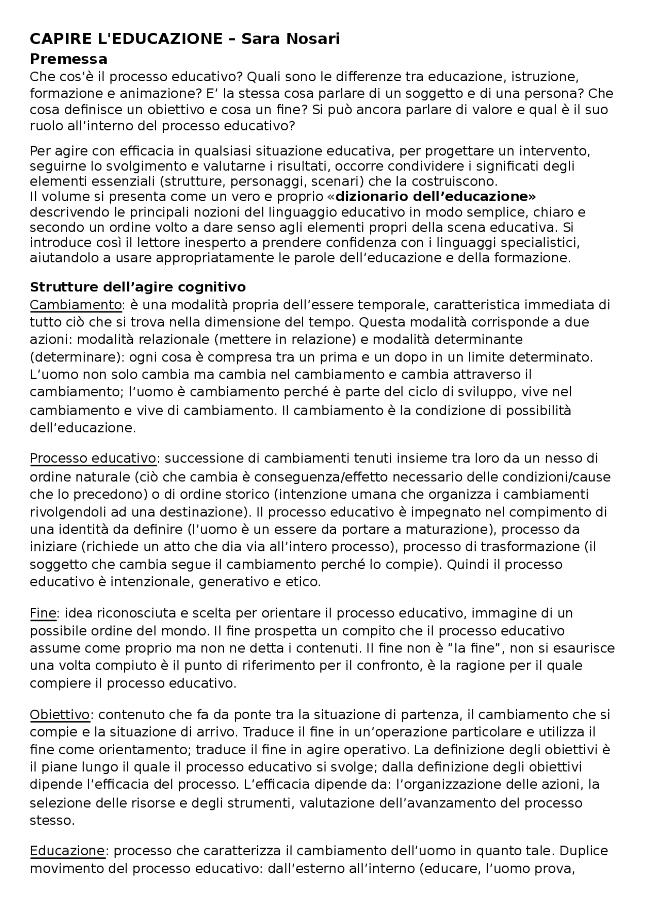 Capire Leducazione Sara Nosari Docsity