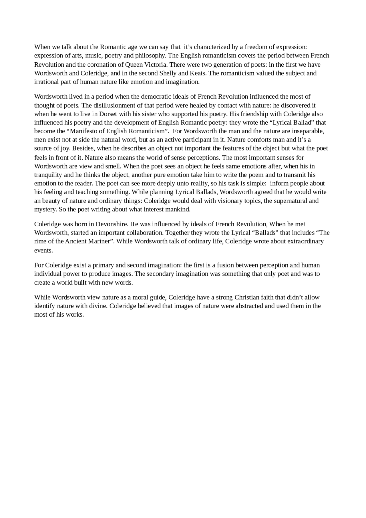 Romanticism And Wordsworth Docsity