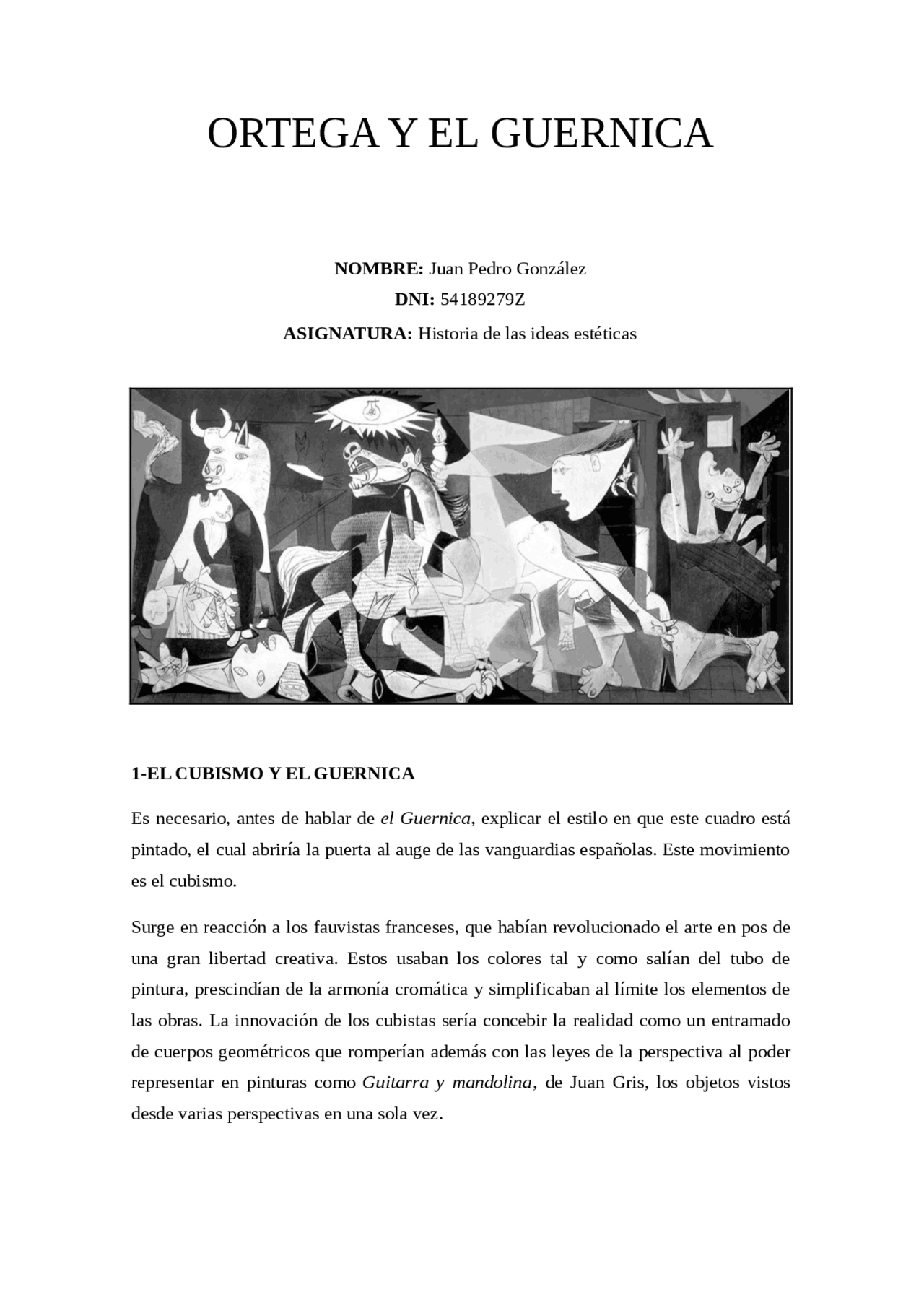 Ortega Y Gasset Y El Gernika Docsity