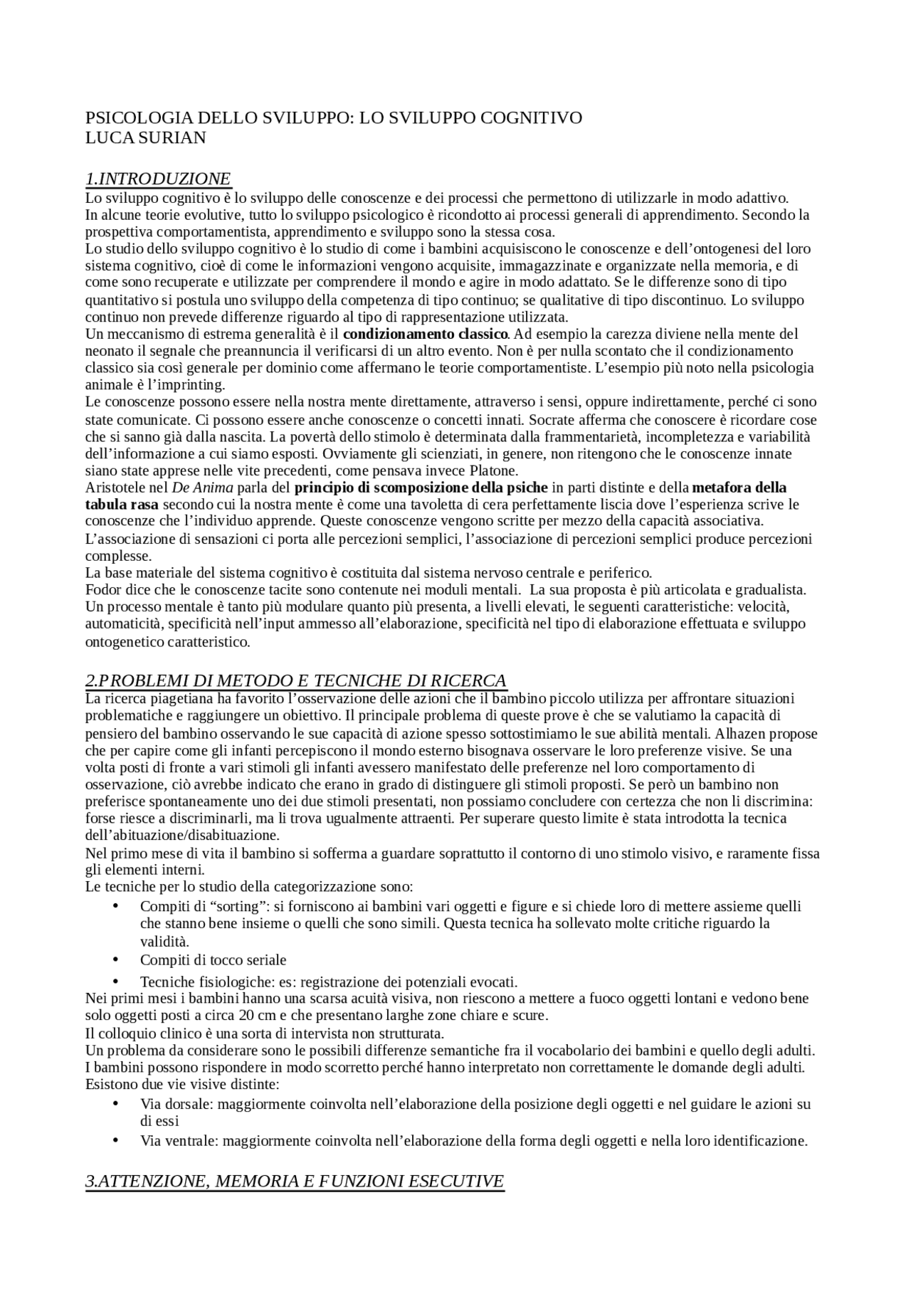 Lo Sviluppo Cognitivo Docsity