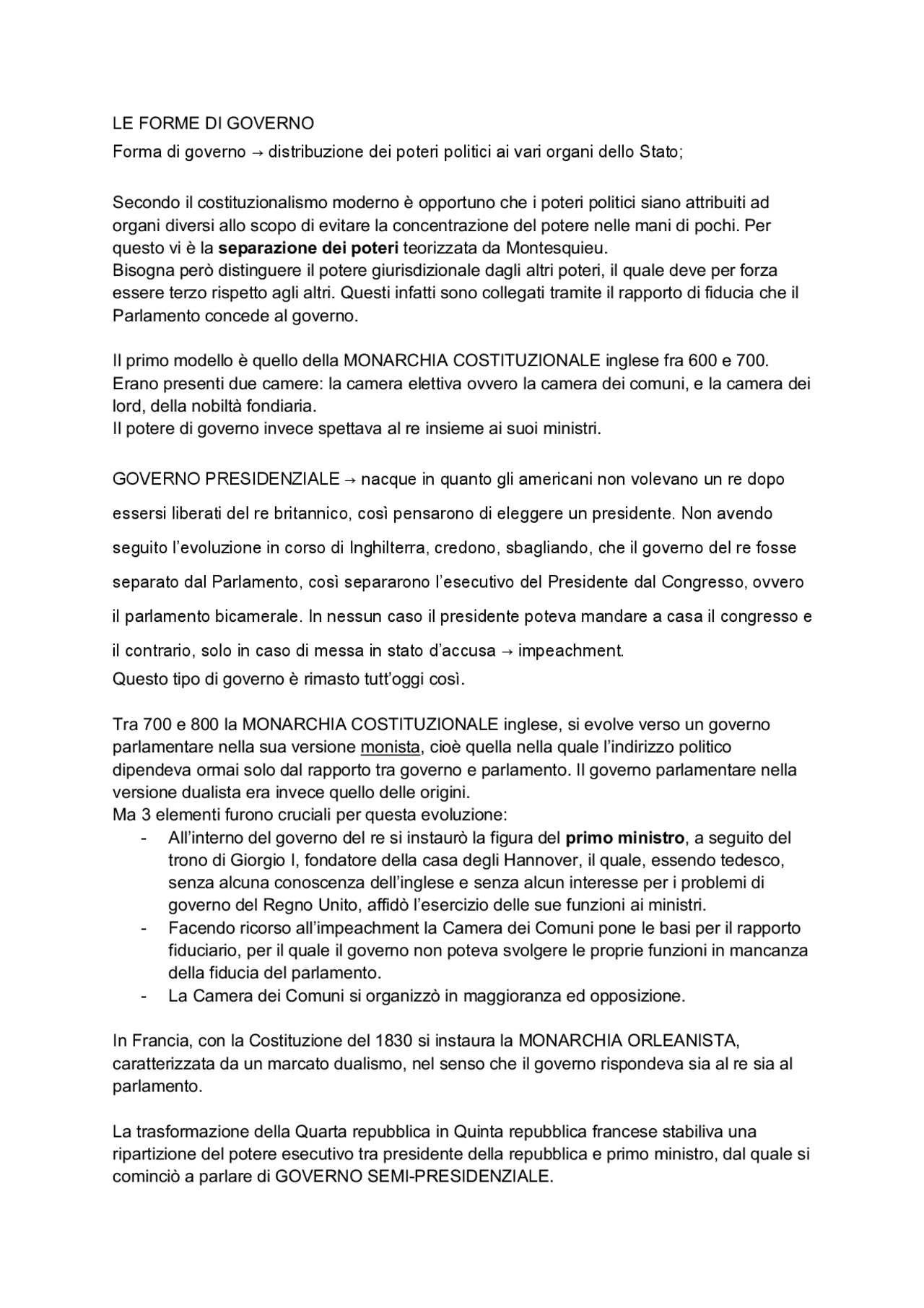 Sintesi Delle Forme Di Governo Docsity
