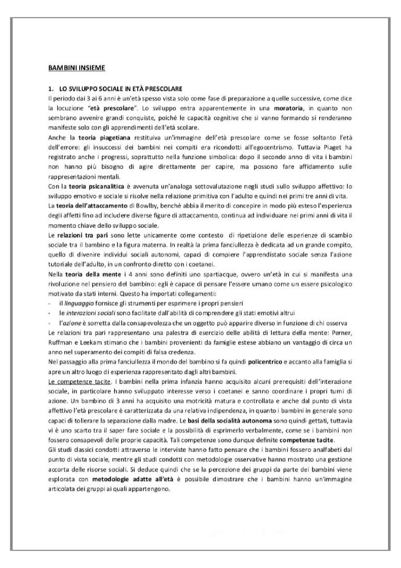 Bambini Insieme Riassunto Docsity