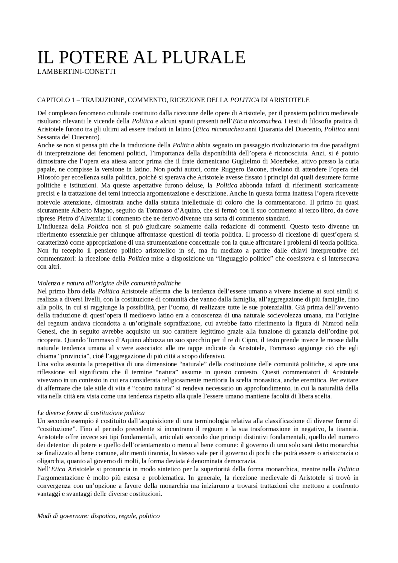 Il potere al plurale - Roberto Lambertini, Mario Conetti - Docsity