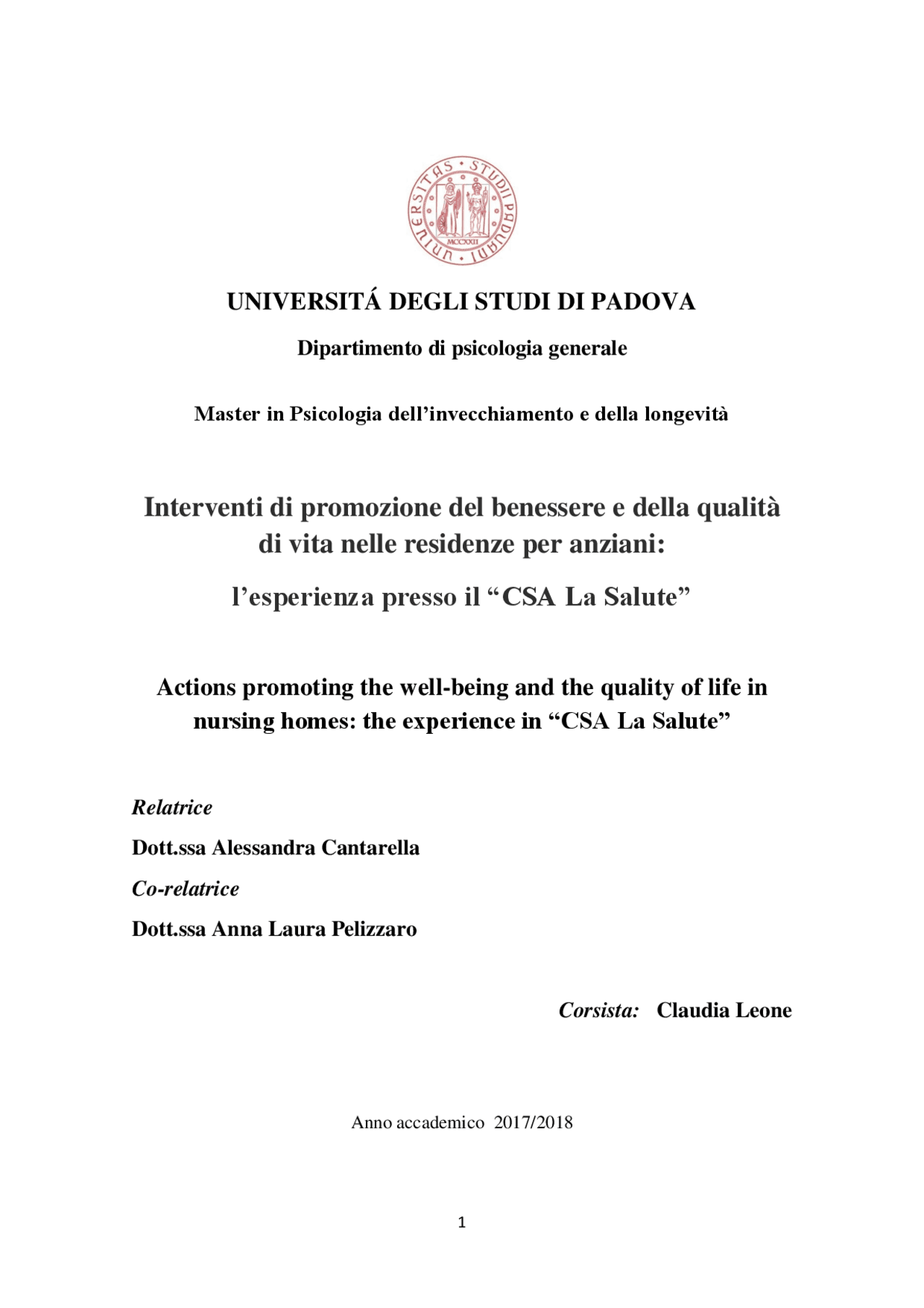 Promozione Benessere In Rsa Docsity