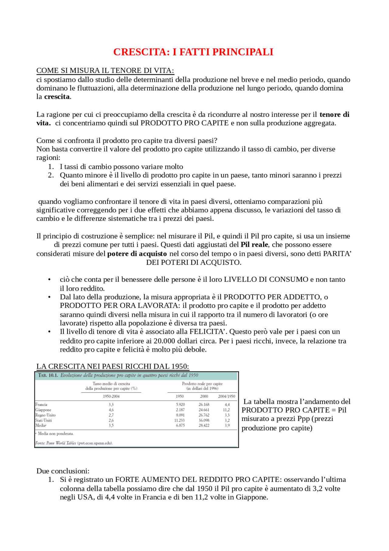 Macroeconomia Crescita I Fatti Principali Capitolo 10 Docsity