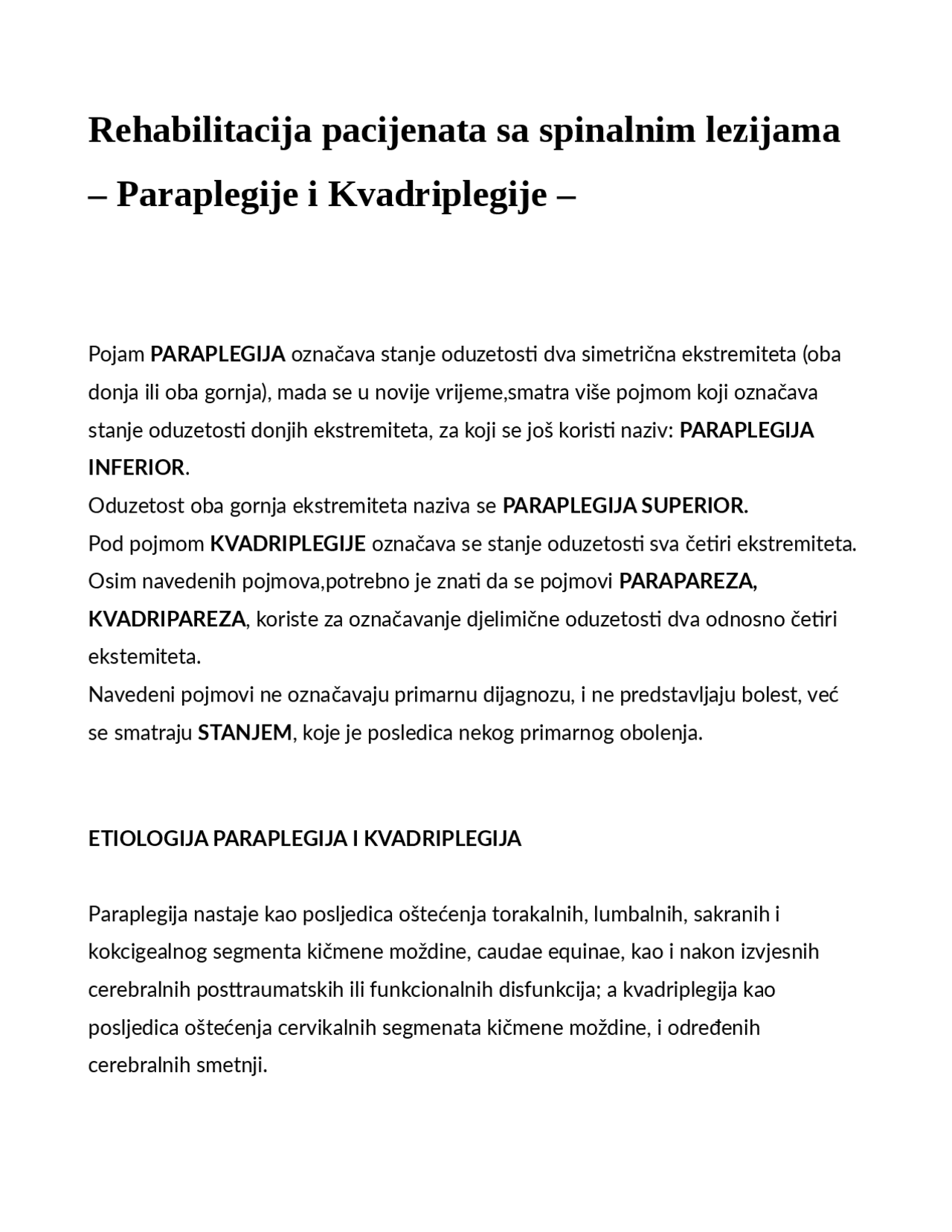 PARAPLEGIJA , UZROCI NASTANKA I KLINICKA SLIKA | Skripte' predlog ...