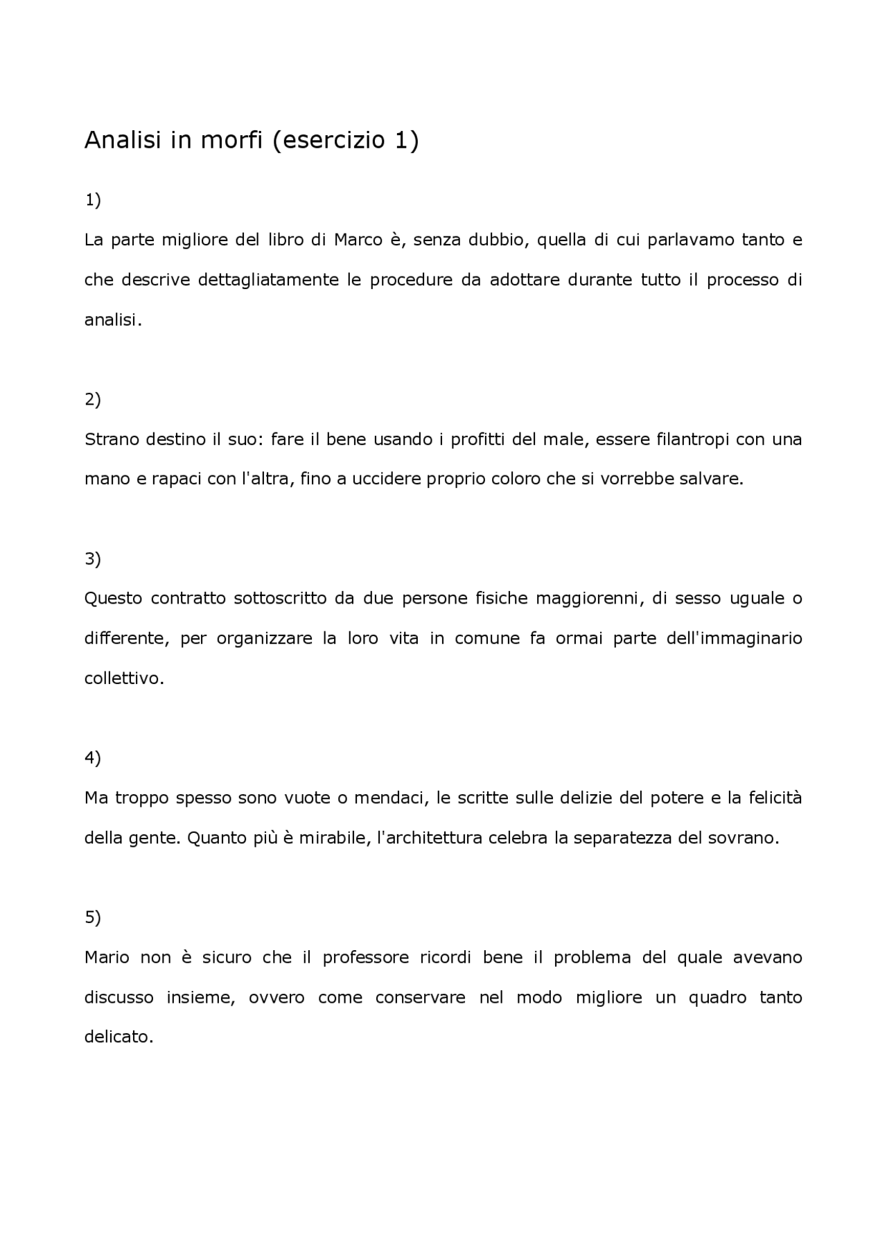 Esercizi analisi in morfi - Docsity