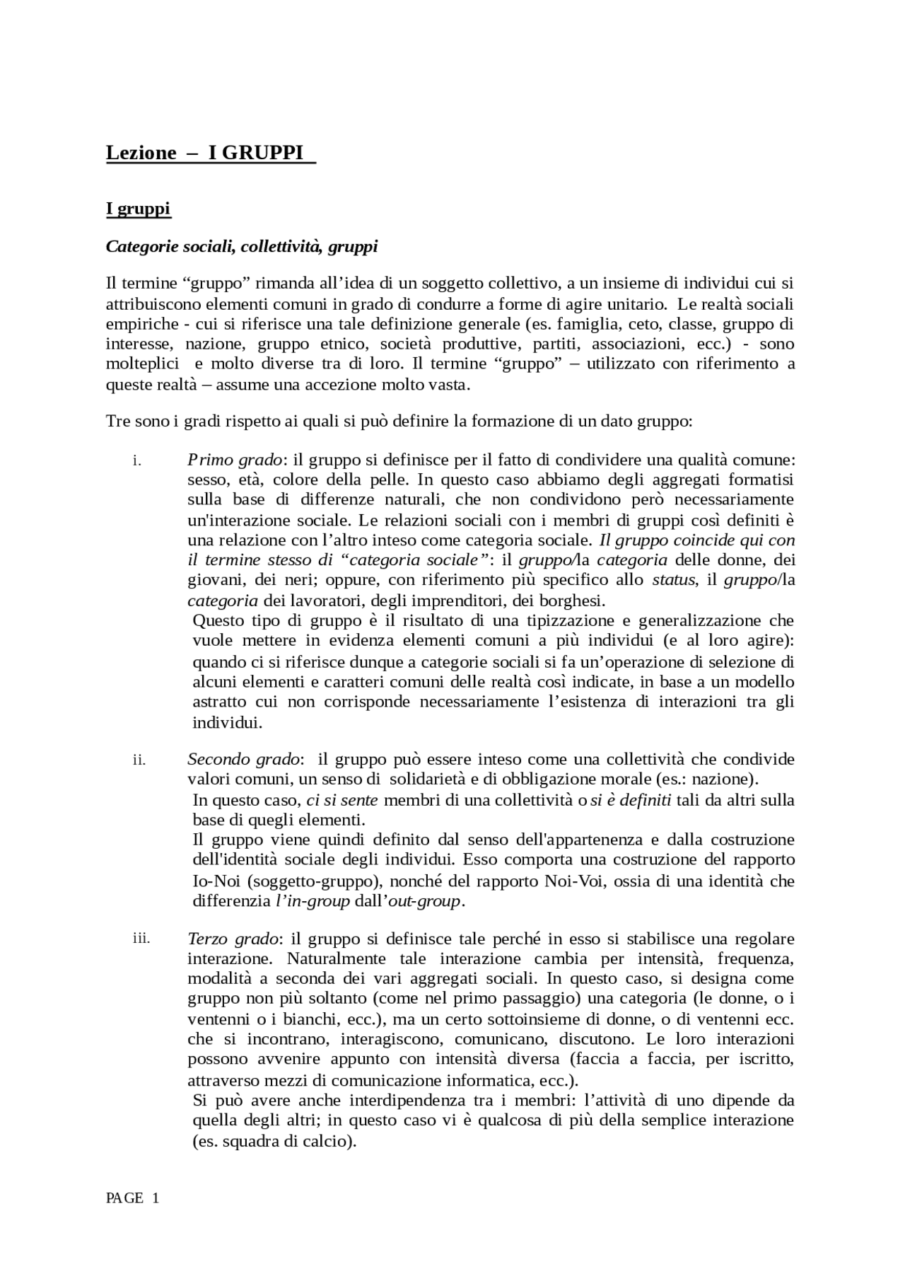 Gruppi Sociali Sociologia Docsity