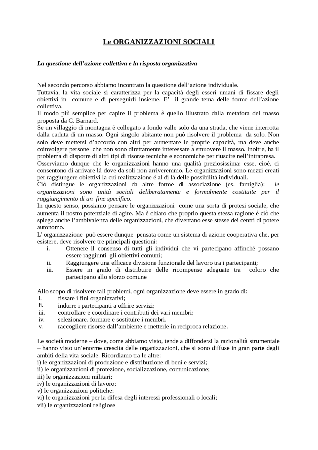 Organizzazioni Lezione Docsity