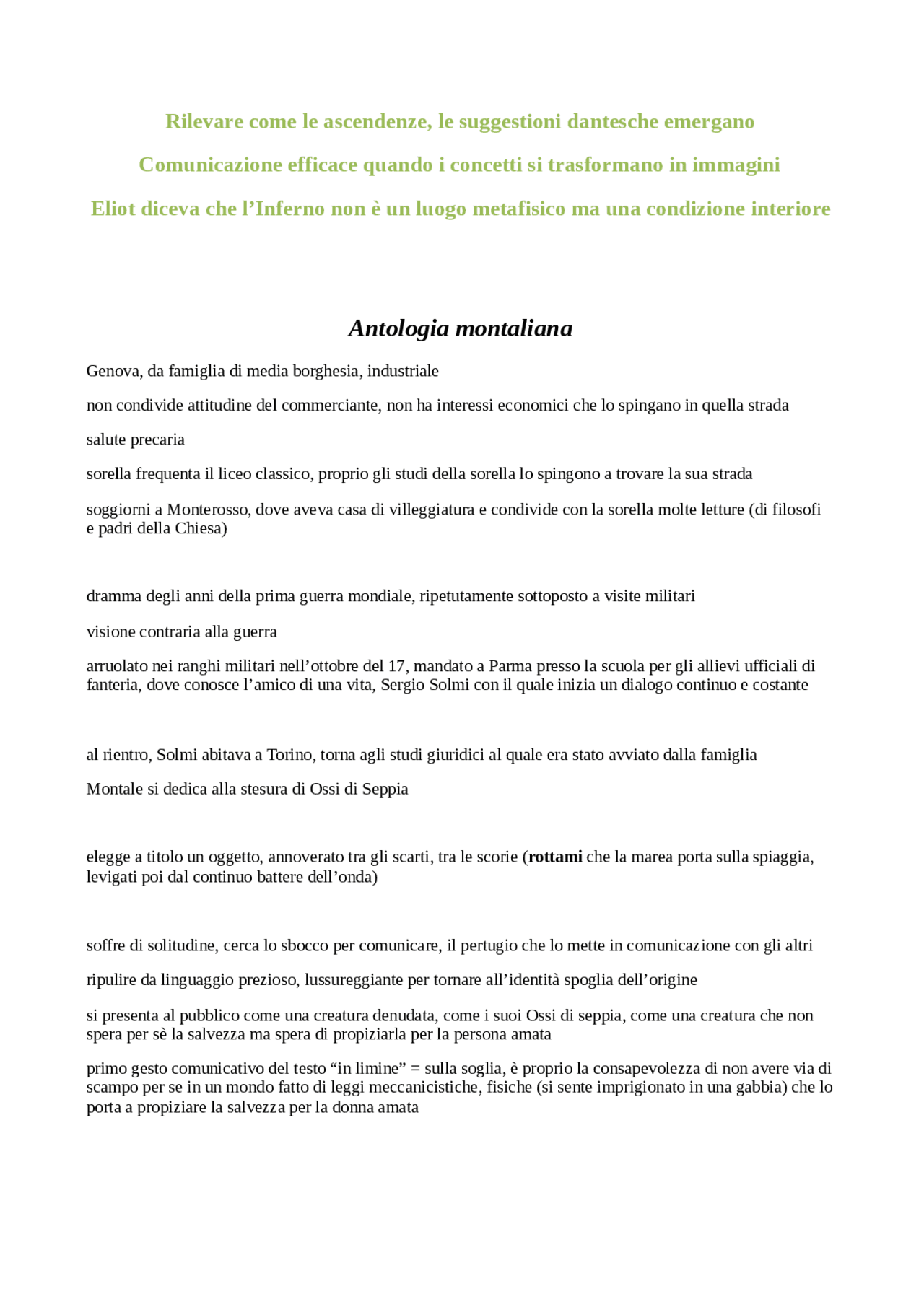 Montale Testi Del Corso Commentati Docsity