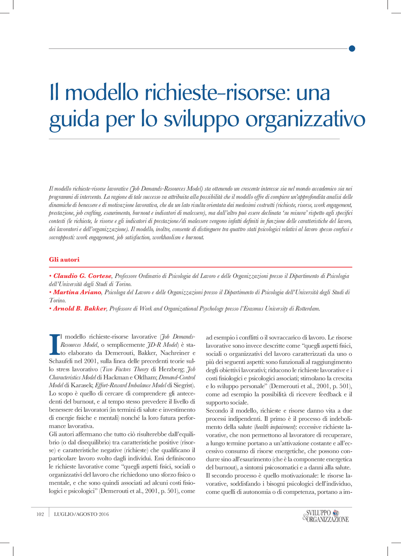 Modello Job Demand Resource - Docsity