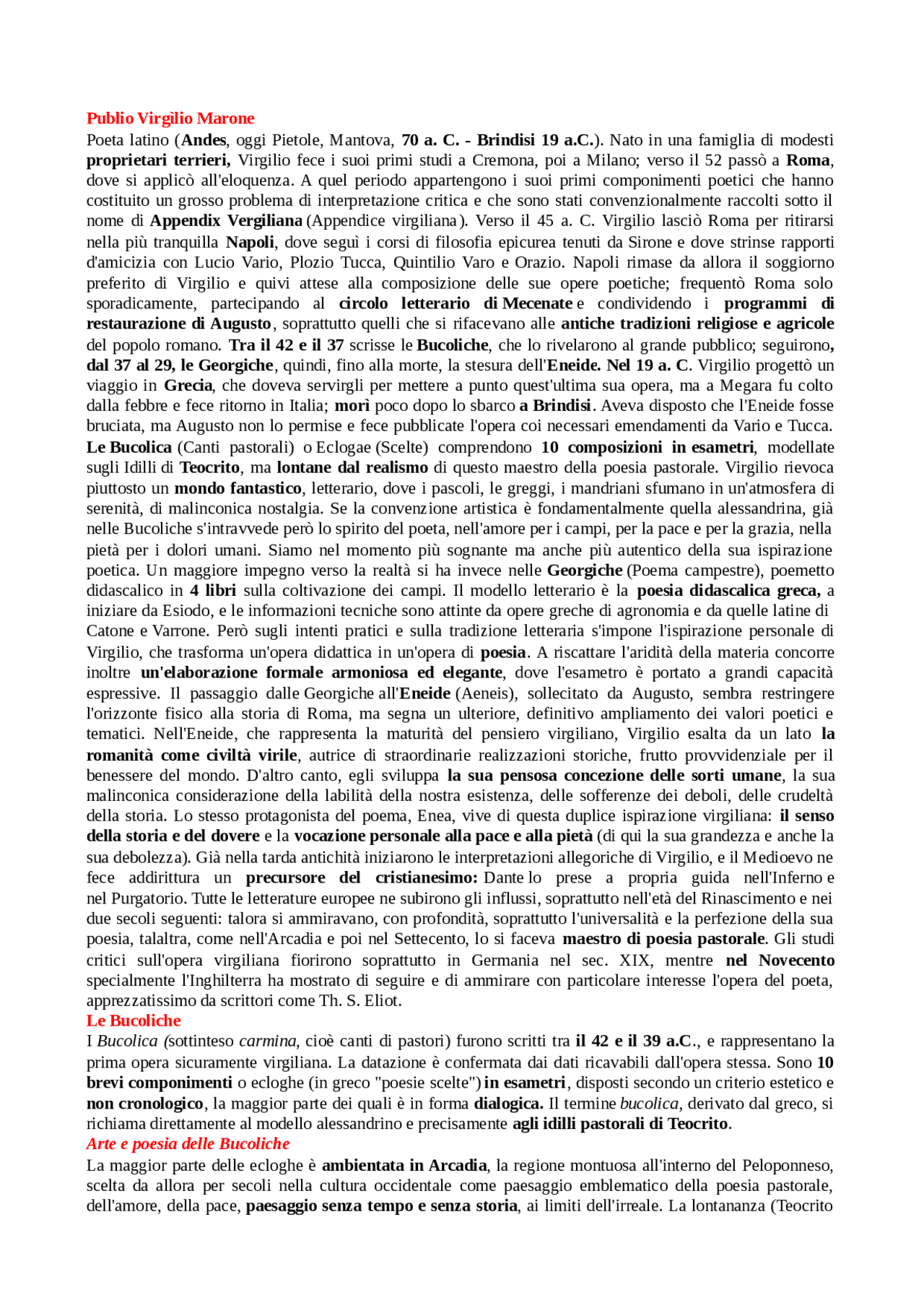 Virgilio Vita E Opere Docsity