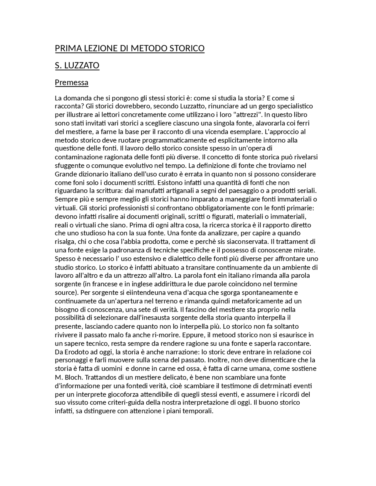 Prima Lezione Di Metodo Storico Docsity