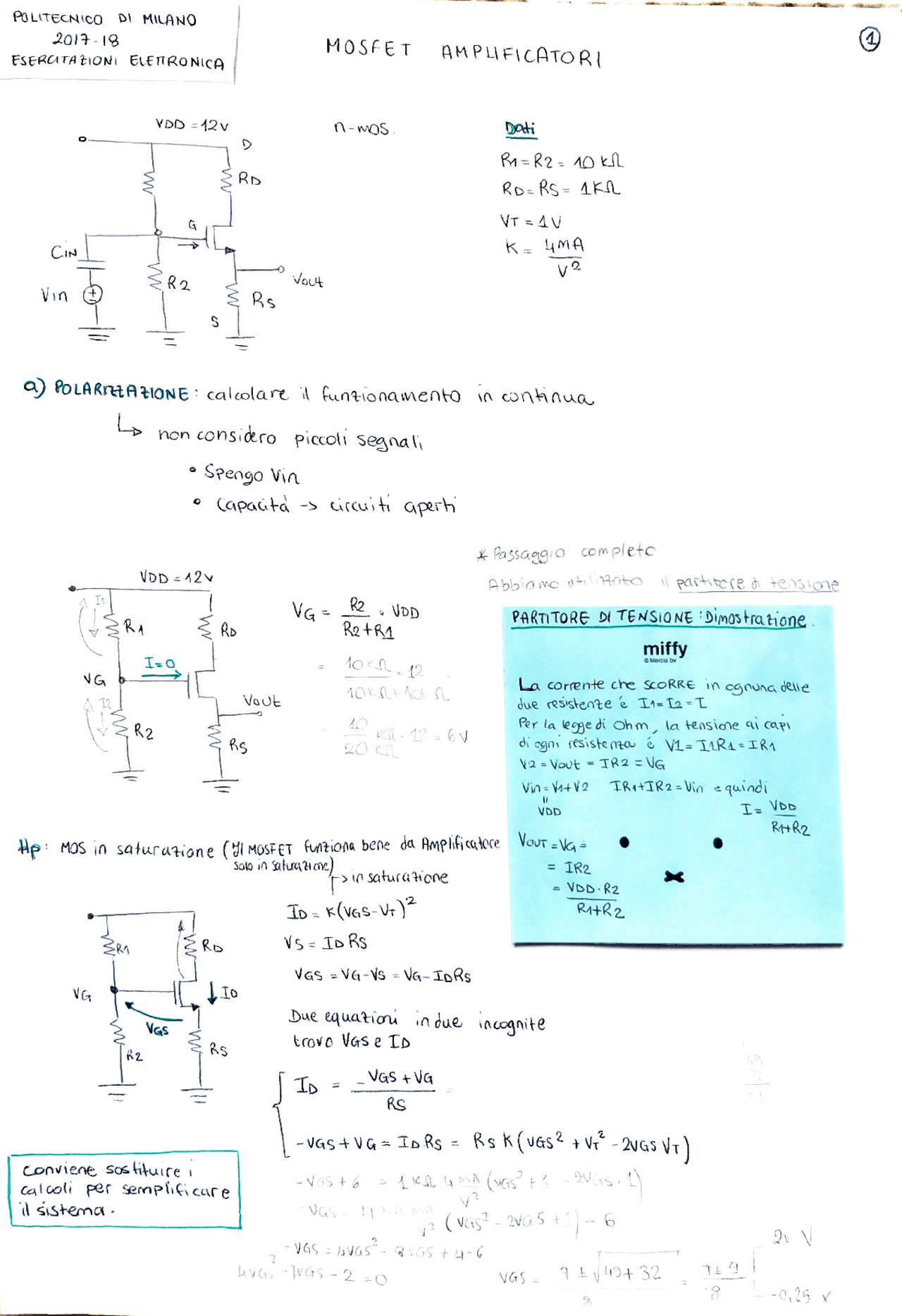 Mosfet Amplificatori Esercitazioni Docsity