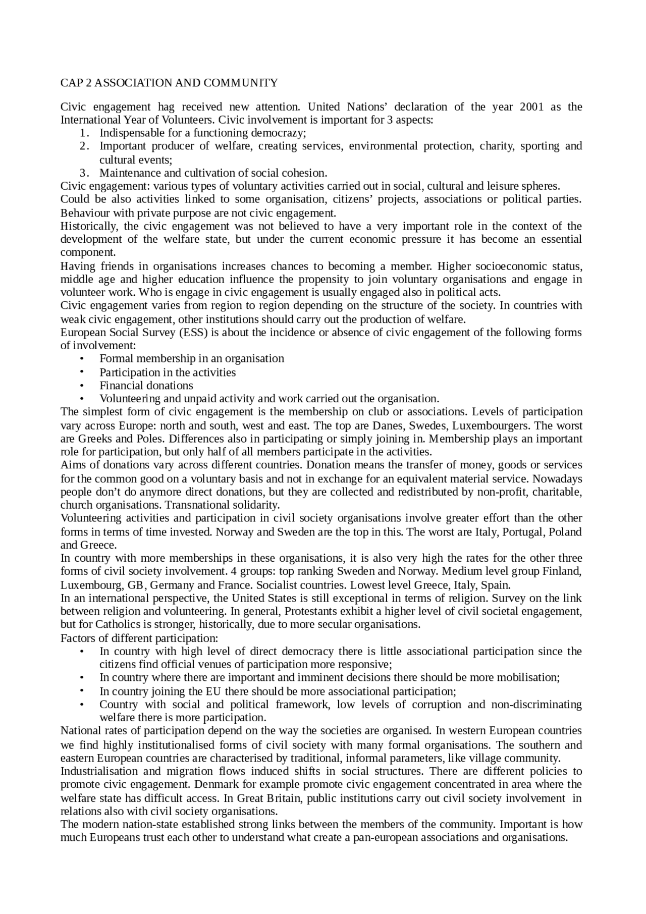 Riassunto Comparative European Societies Docsity