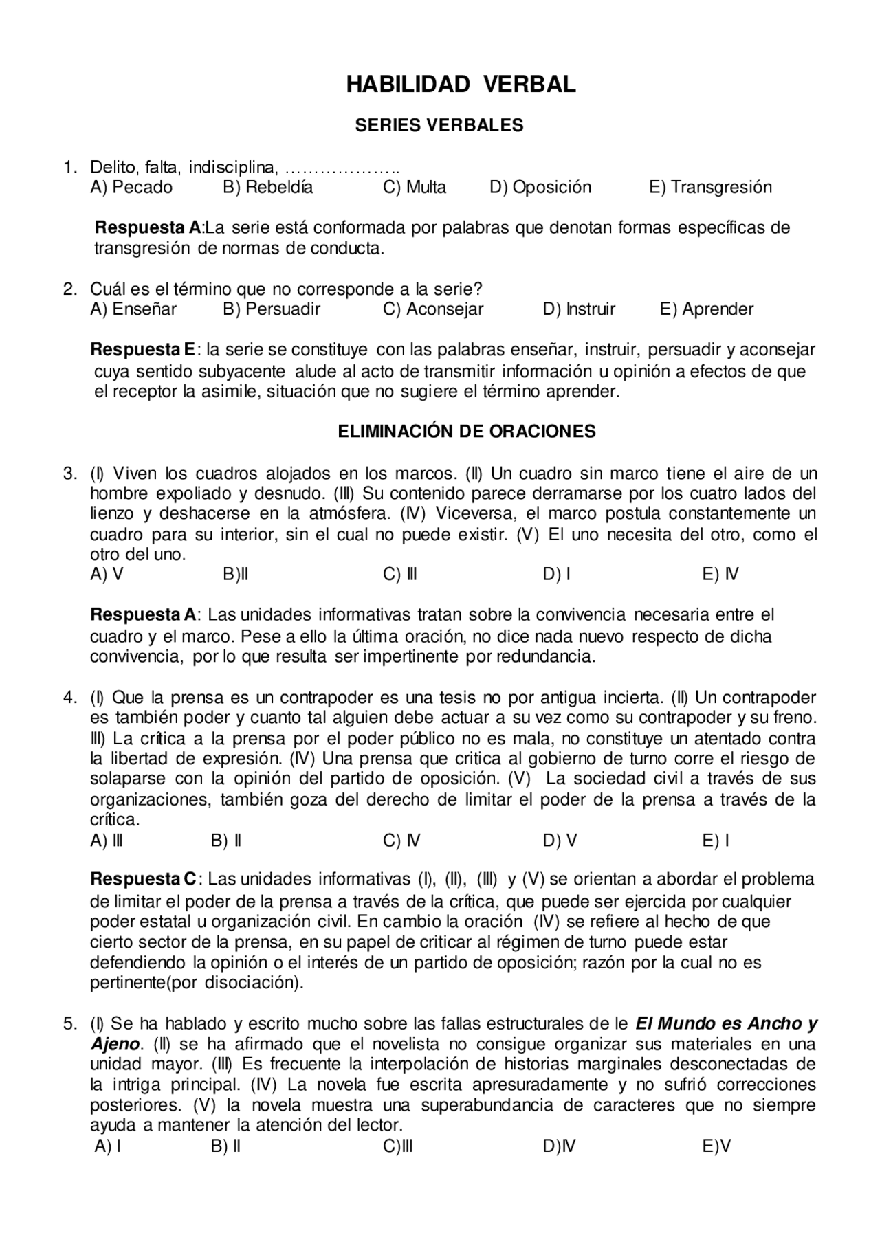 Solucionario Examen De Admision Docsity