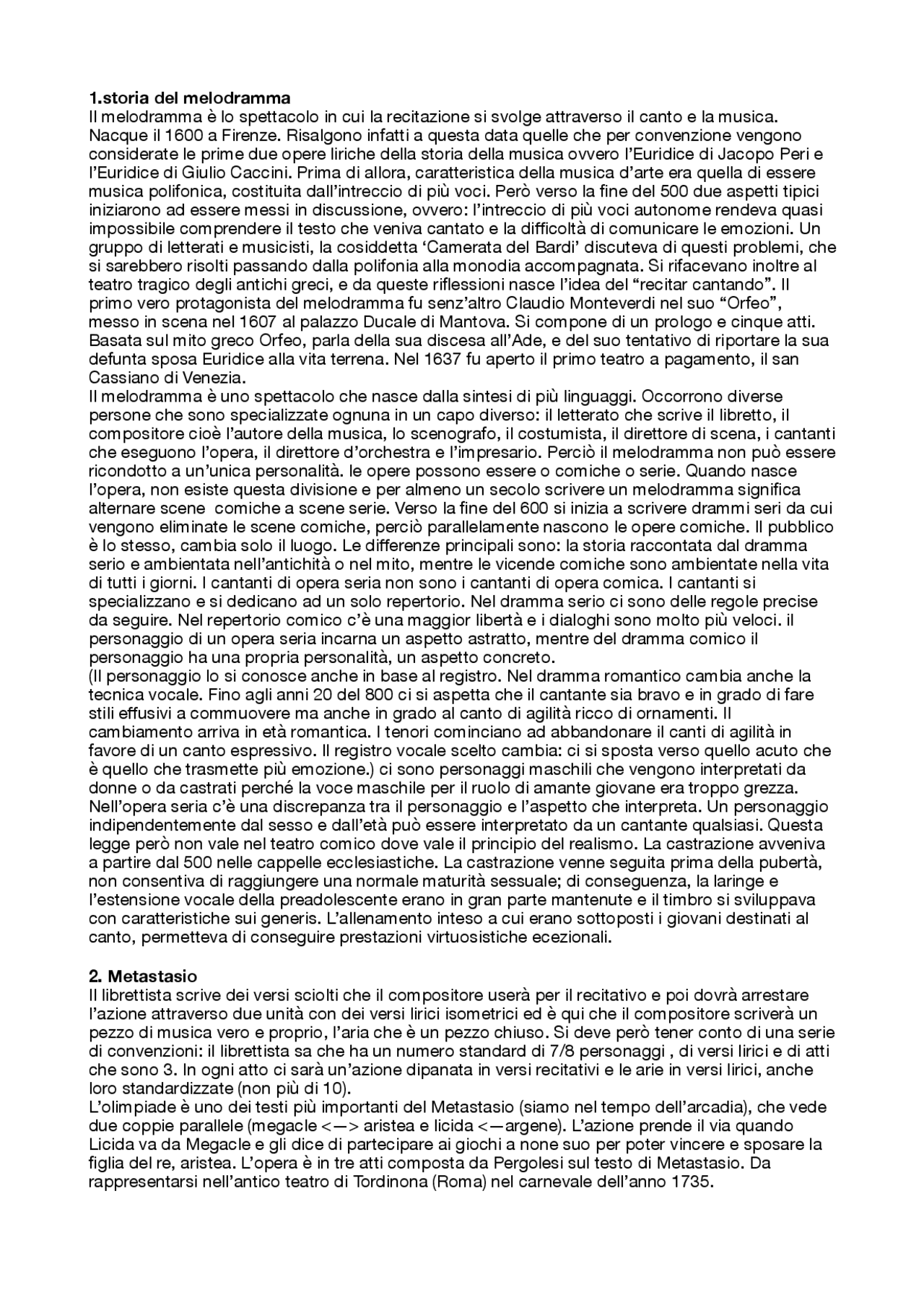 Storia del melodramma - Docsity