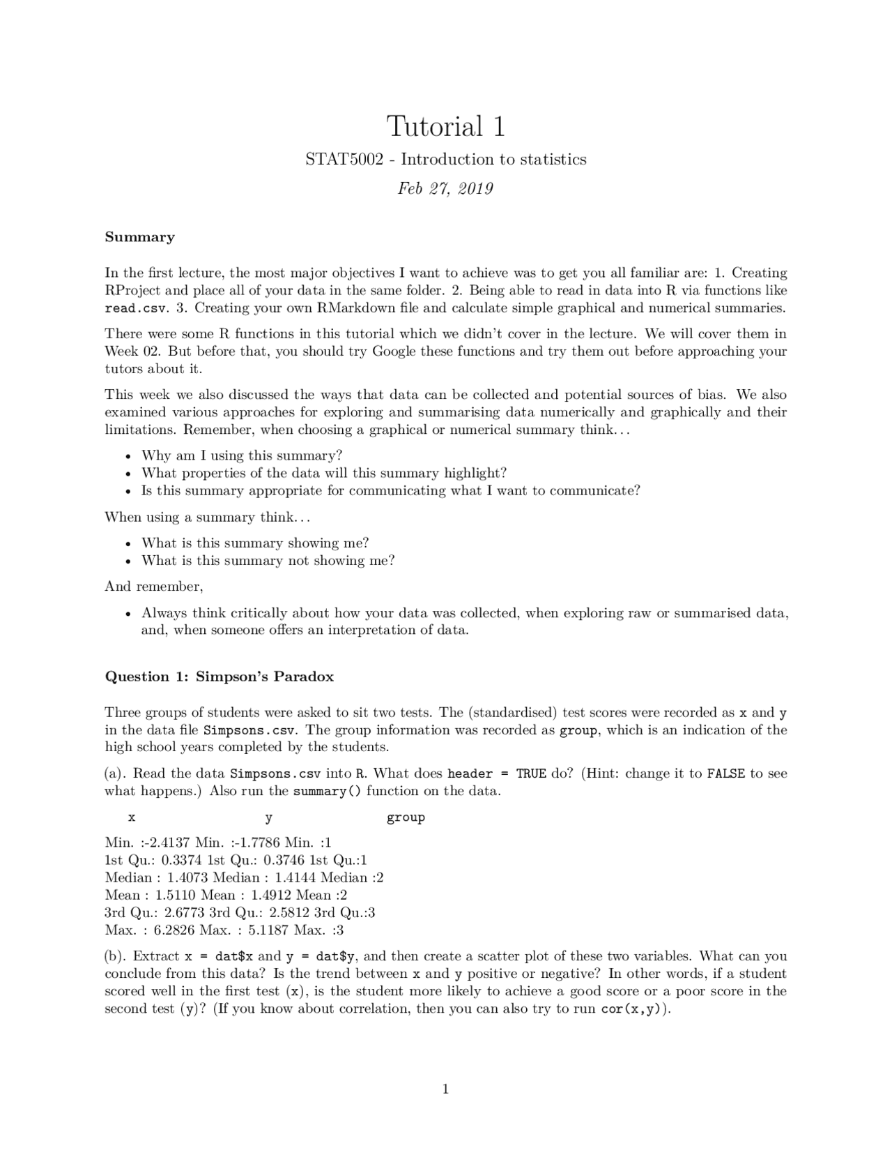 Introduction To Statistics Docsity