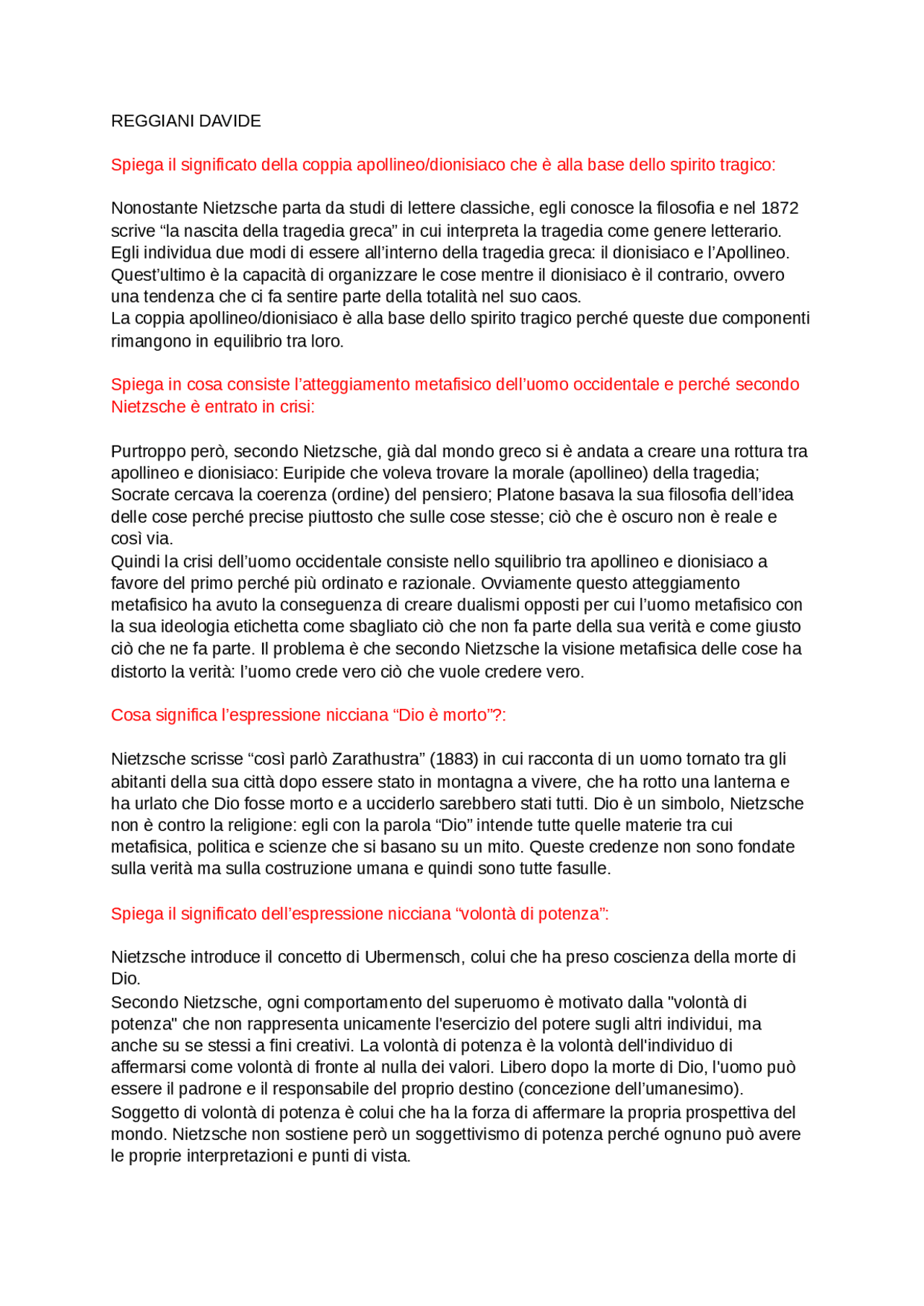 Nietzsche Riassunto Docsity