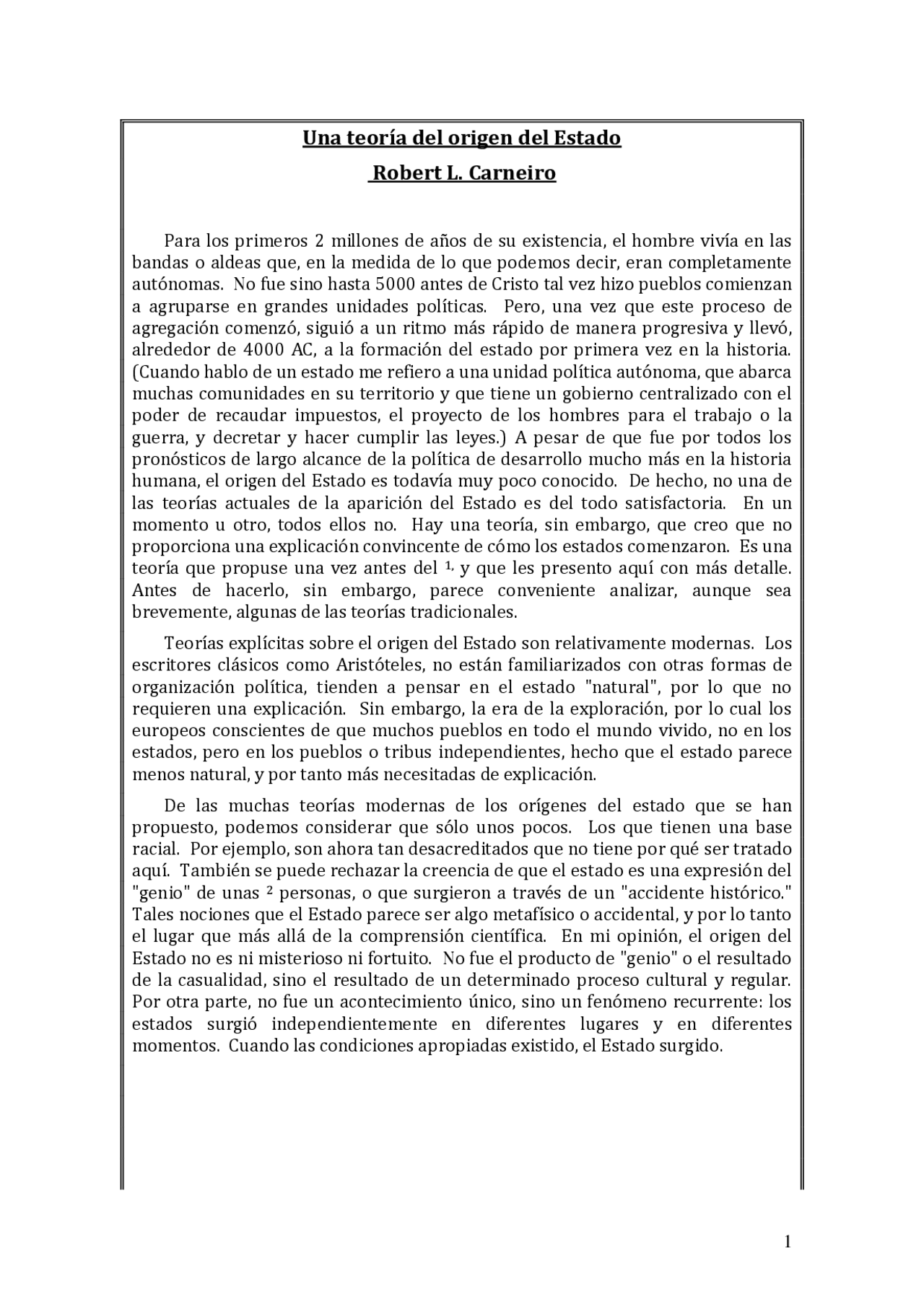 Una teoria del origen del estado - Robert Carneiro | Apuntes de ...