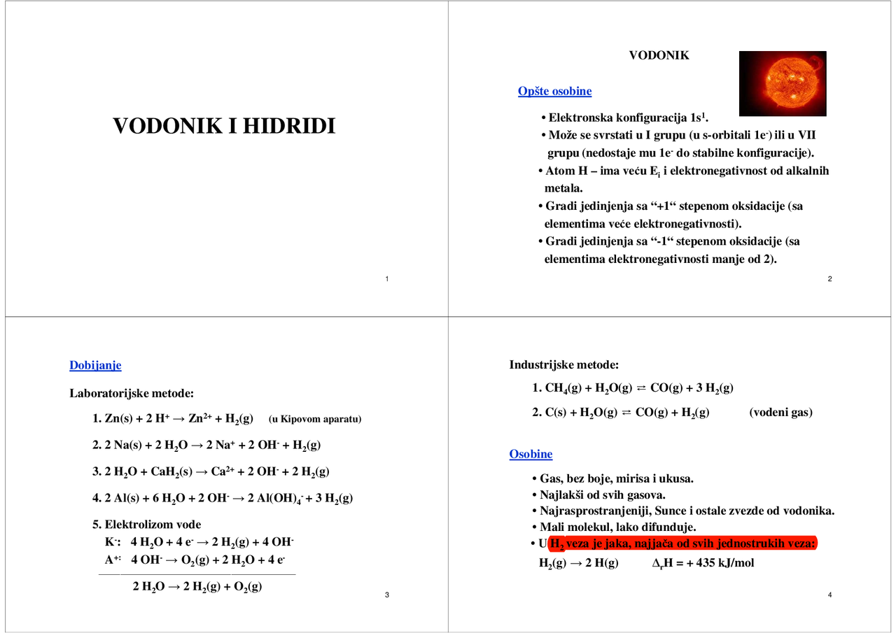 Vodonik, kiseonik i voda | Ispiti' predlog Hemija - Docsity