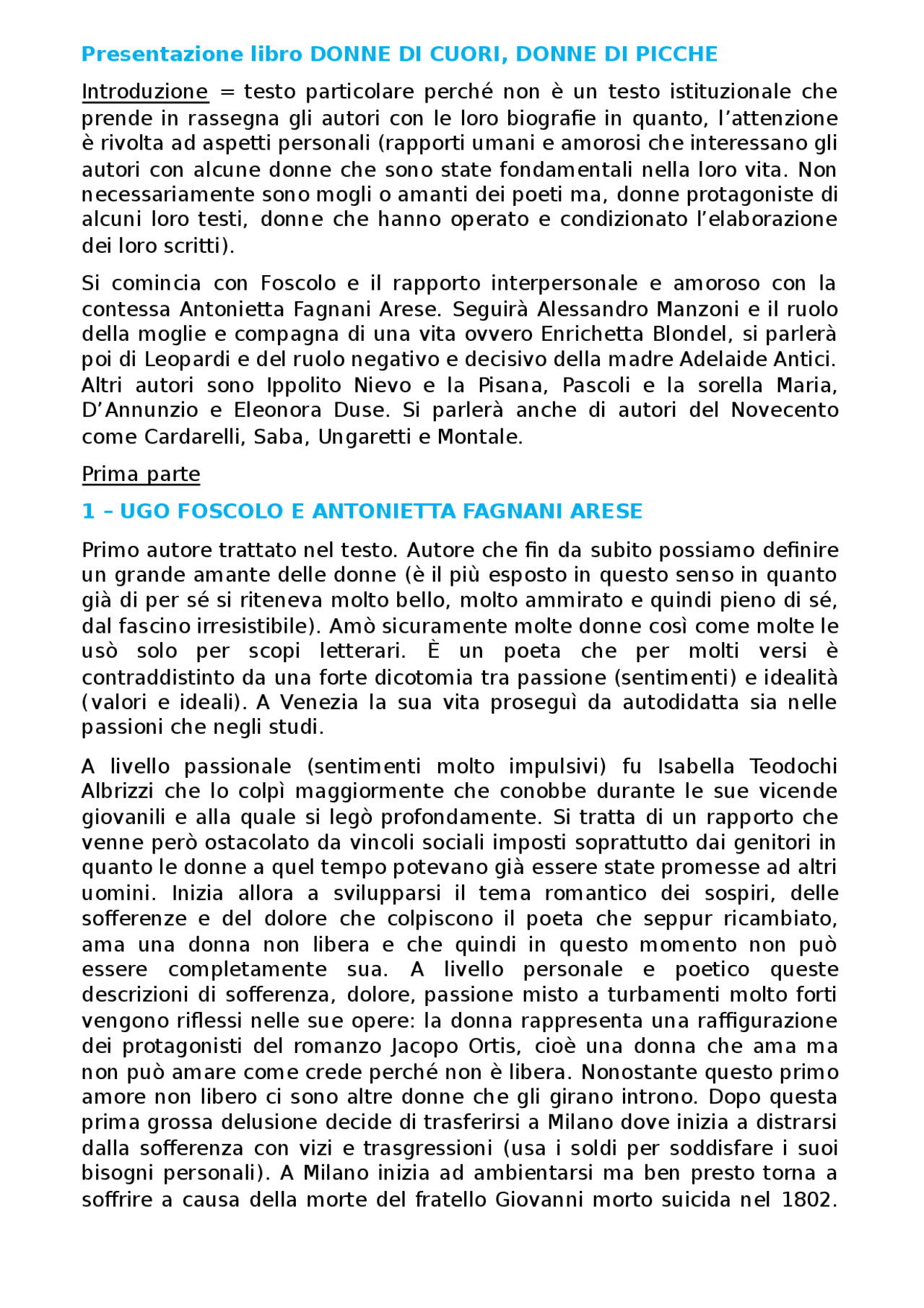 Riassunto Libro Donne Di Cuori Donne Di Picche Docsity