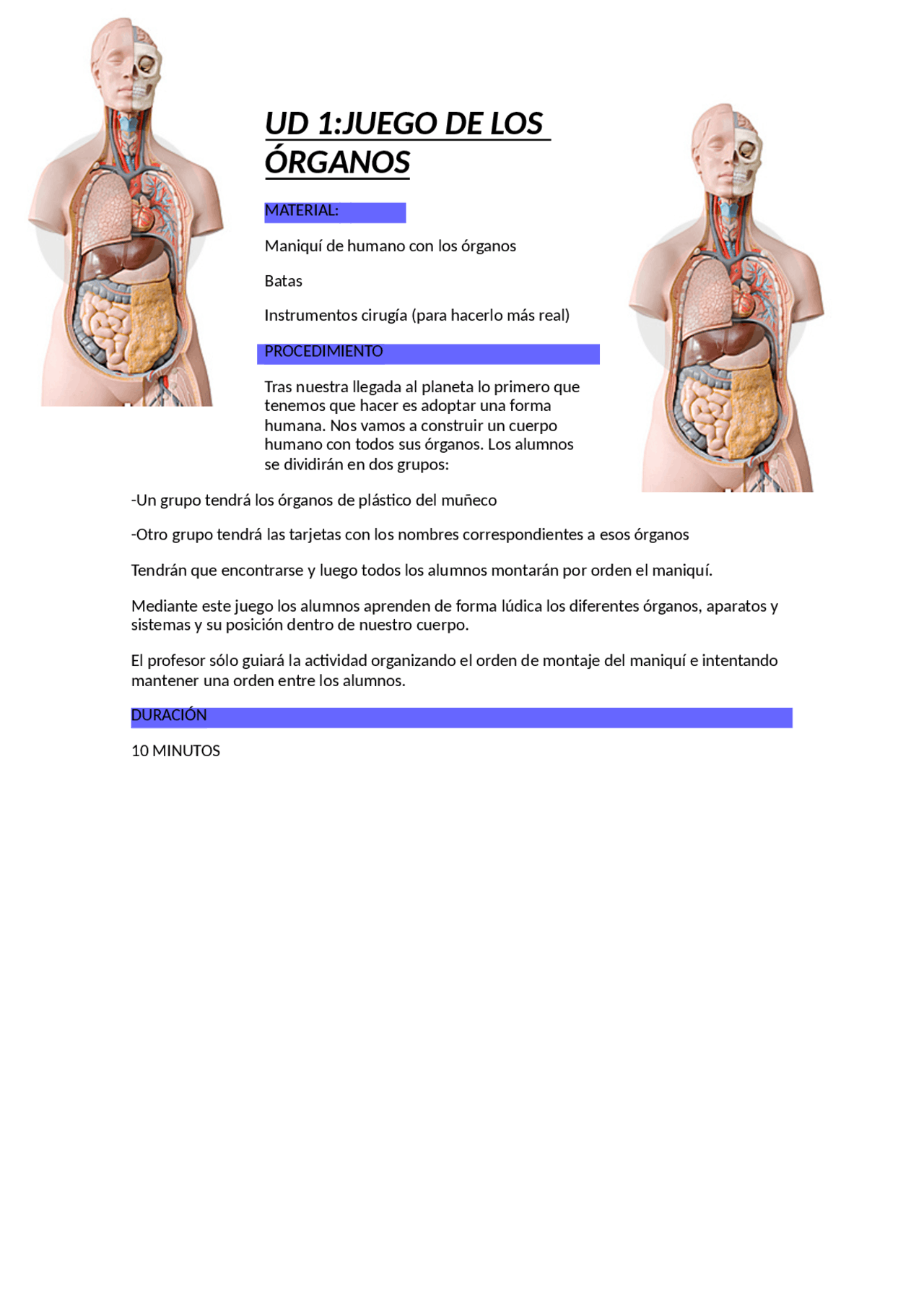 Juego de los organos - Docsity