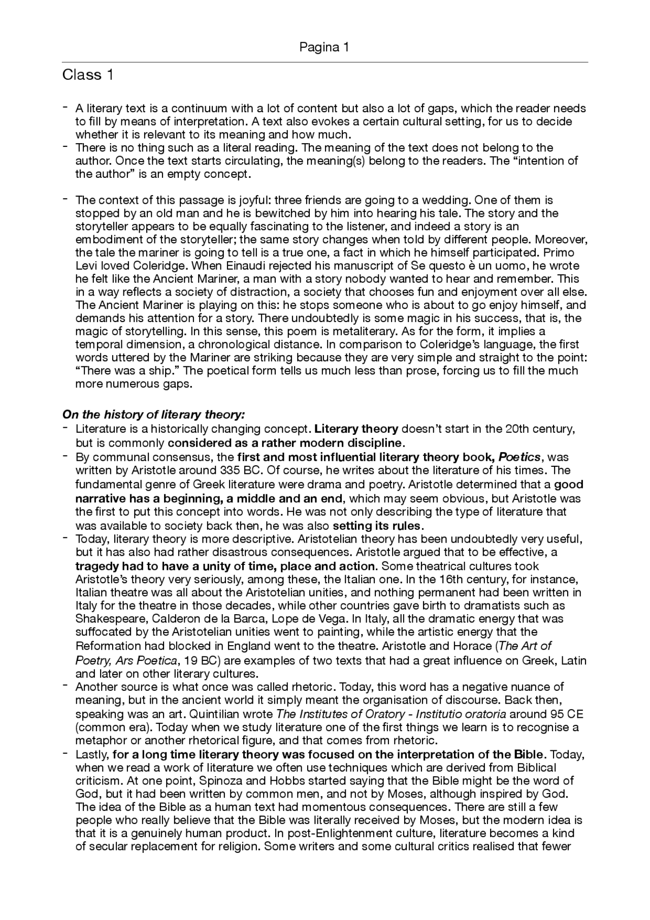 Appunti Di Theory Of Literature Prof Shaul Bassi Docsity