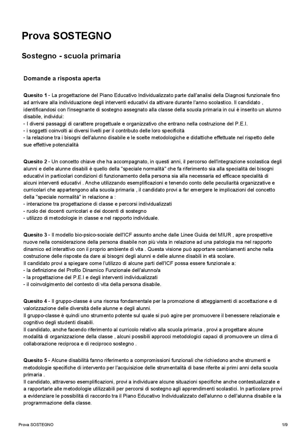 Specializzazione Sostegno Docsity